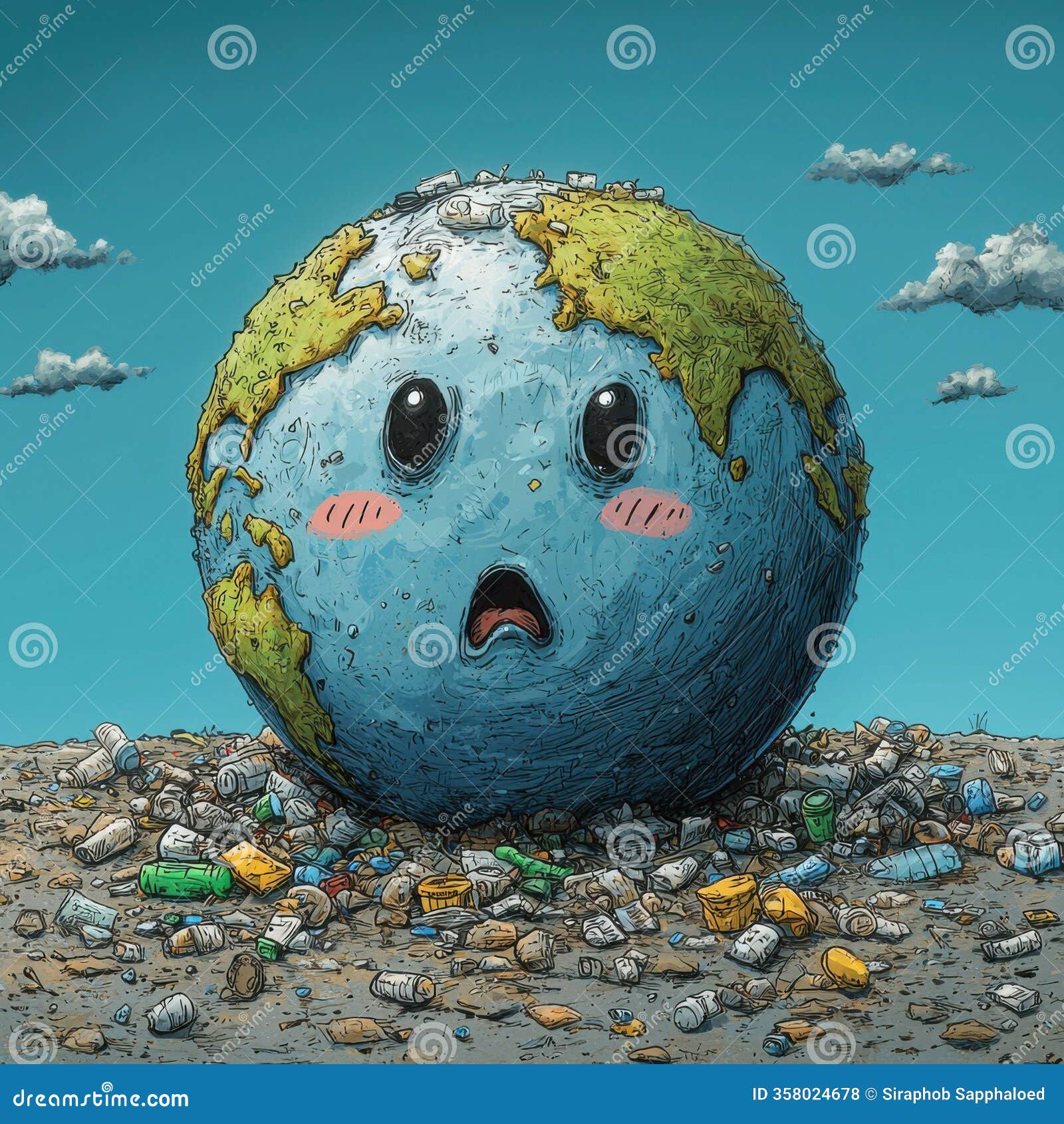 Sad Crying Earth Cartoon Character Vector Illustration | CartoonDealer ...