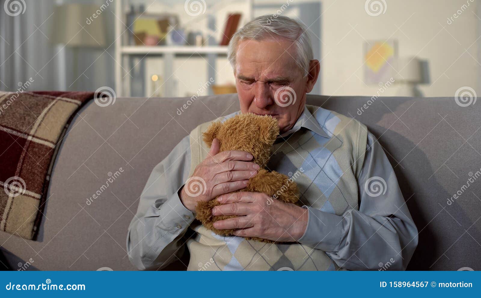 Crying Elderly Man Hugging Teddy Bear, Missing Grandchildren, Family ...