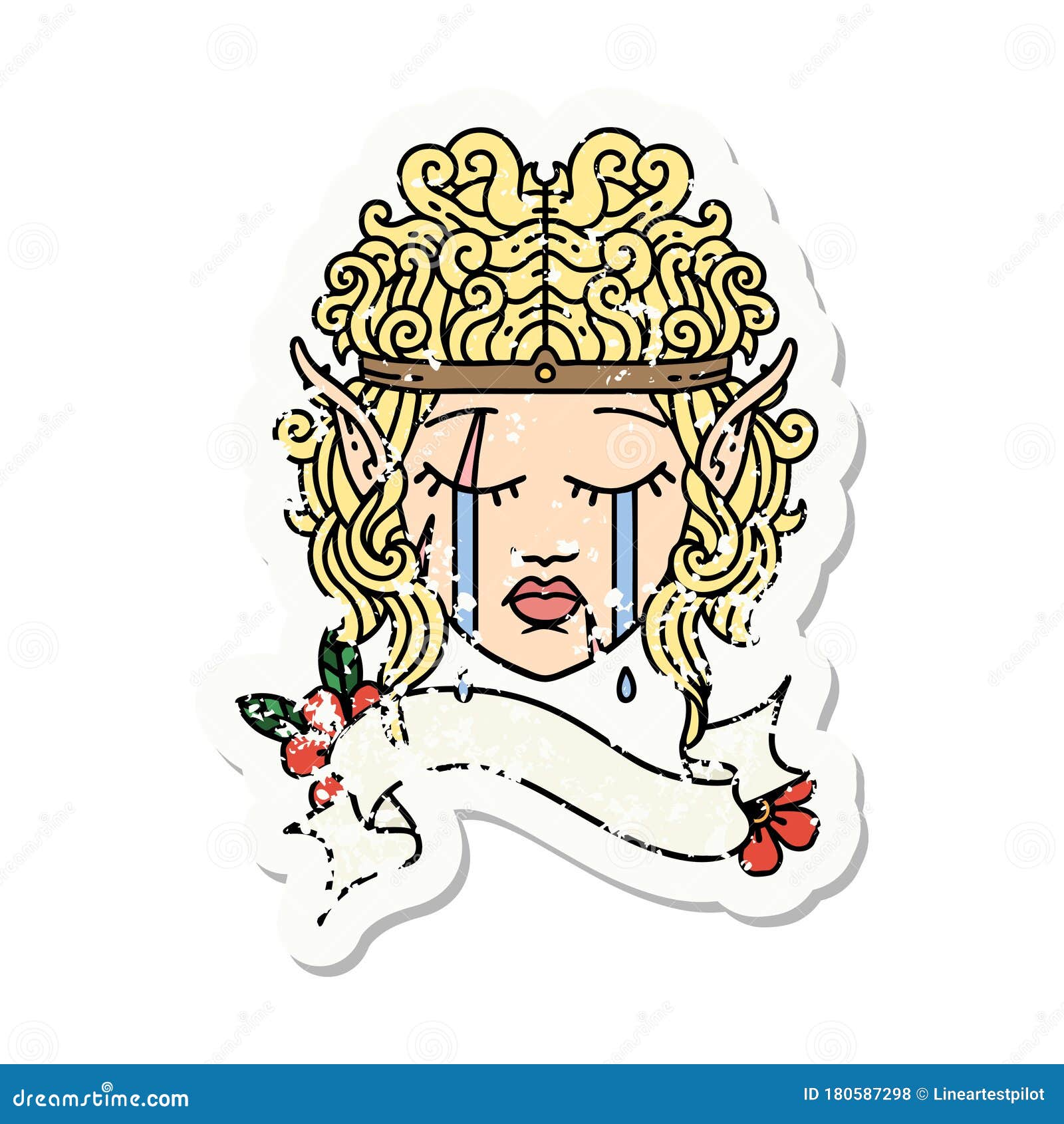 Crying Elf Barbarian Character Face Grunge Sticker Stock Vector ...