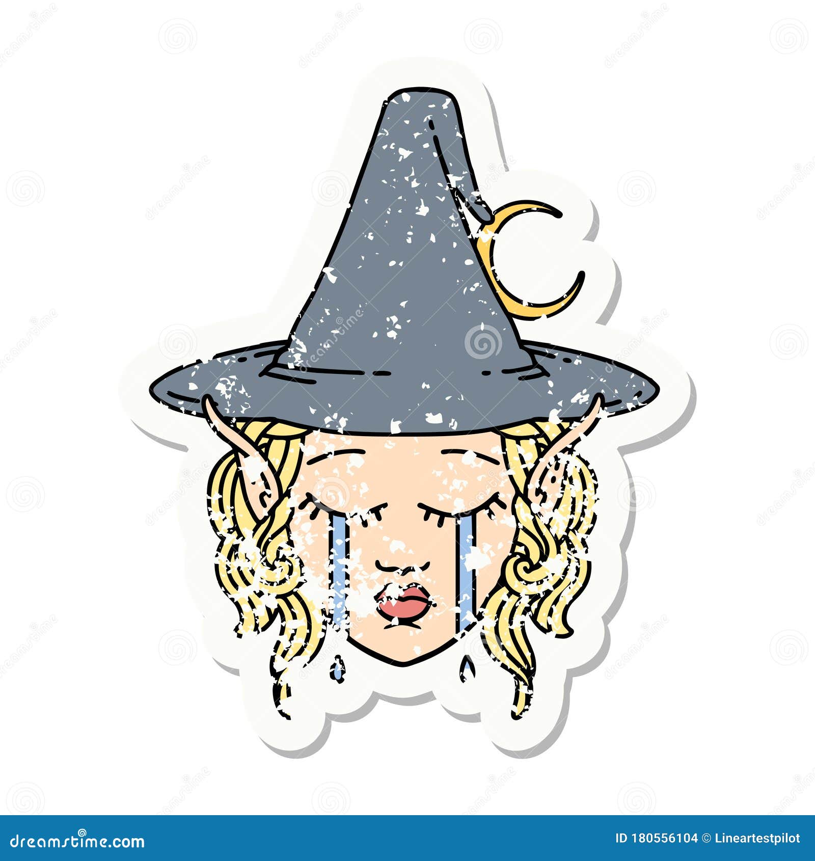 Crying Elf Mage Character Face Grunge Sticker Stock Vector ...