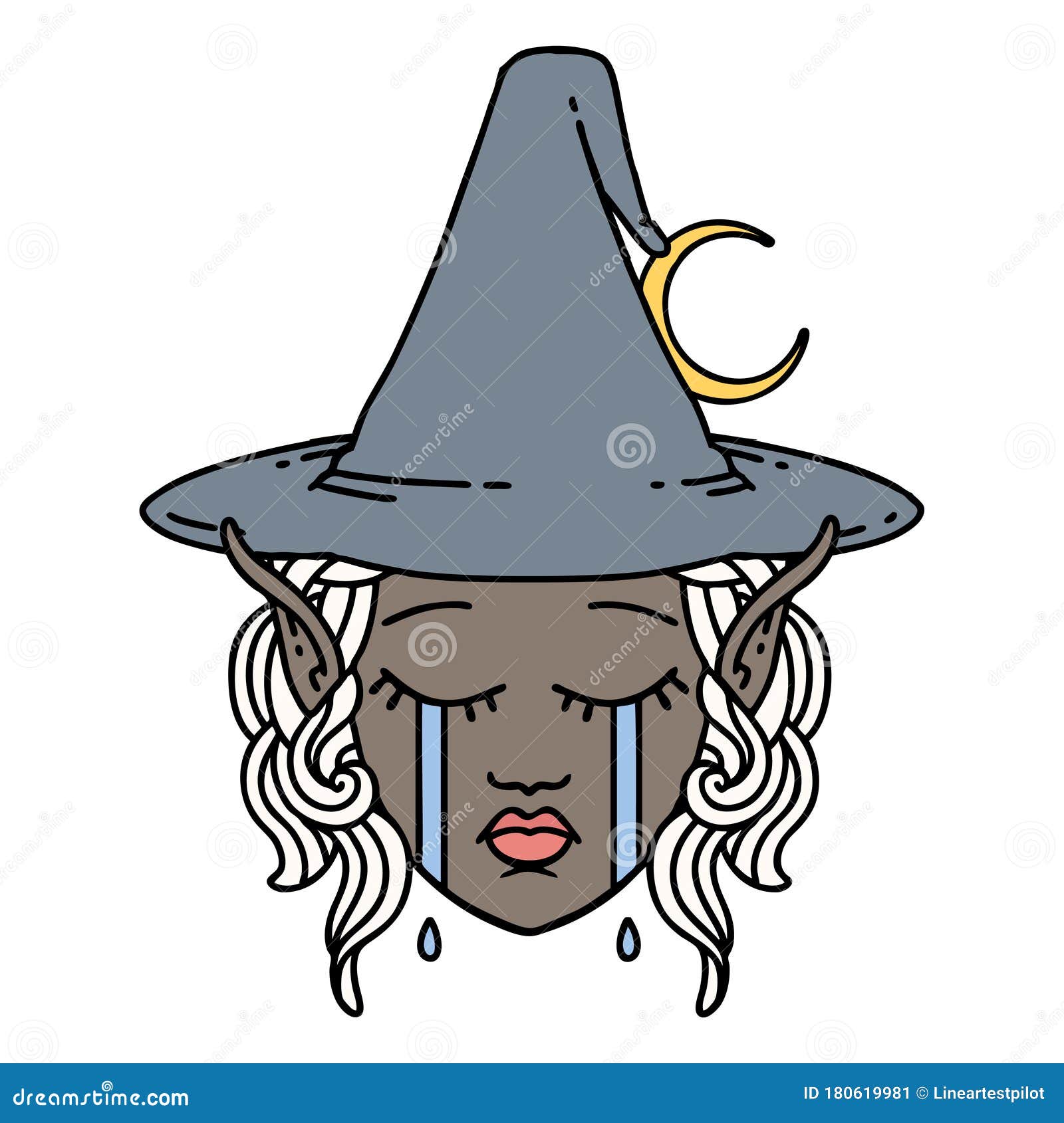 Crying Elf Mage Character Face Illustration Stock Vector - Illustration ...