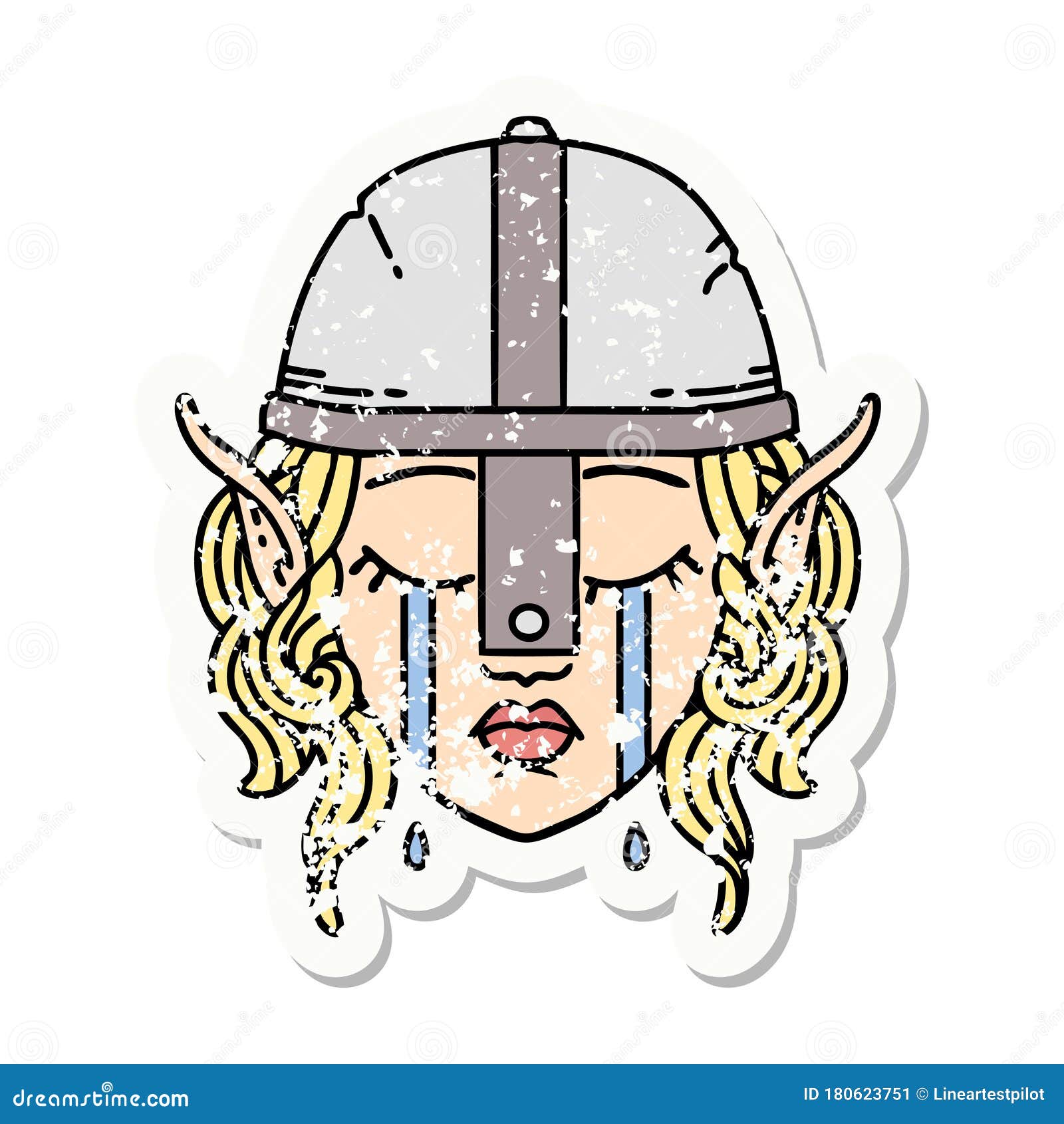 Crying Elven Fighter Character Face Grunge Sticker Stock Vector ...