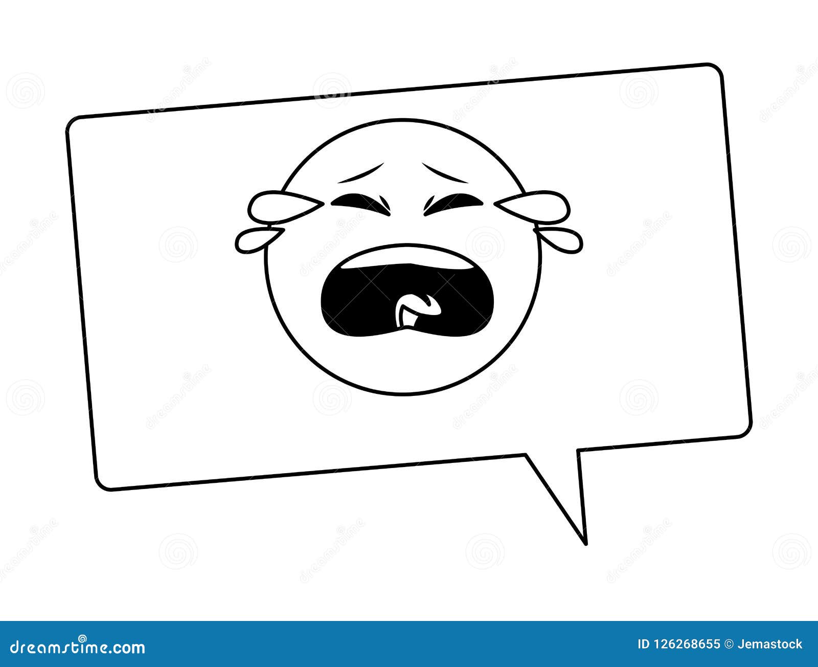 Crying Emoticon In Bubble In Black And White Cartoon Vector ...