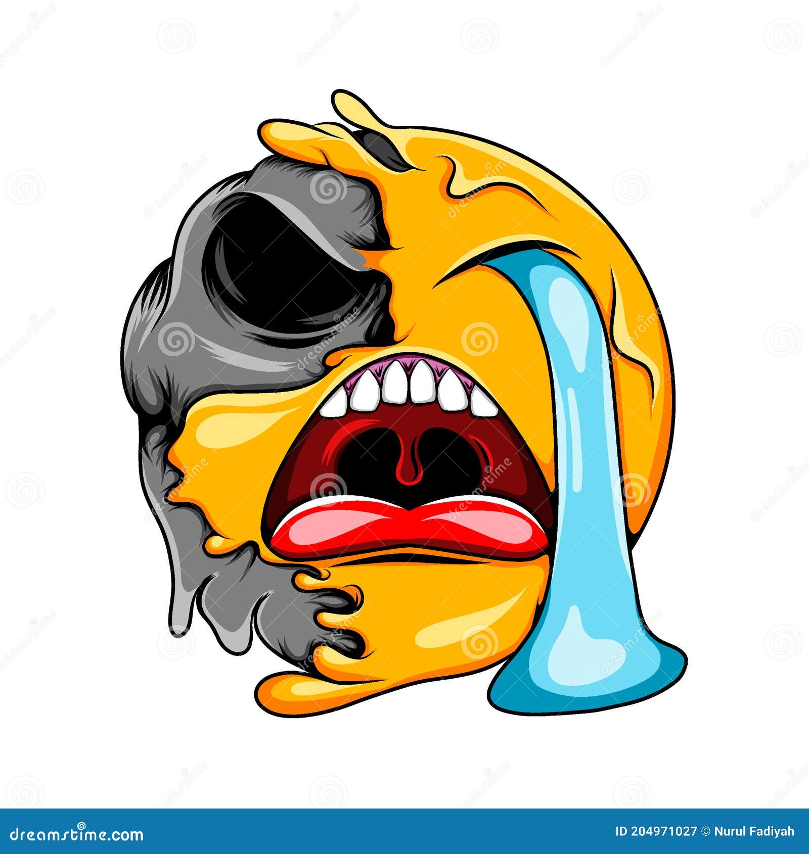 Crying Face Expression with Opened Mouth Changes To Dark Skull Emoticon ...