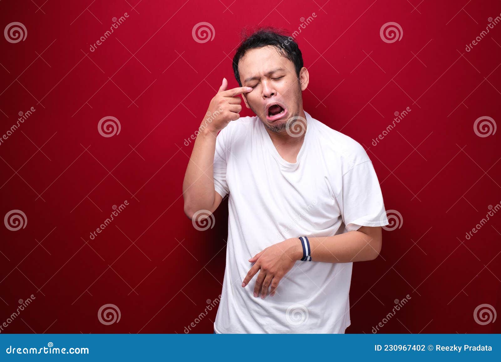 Crying Face of Young Asian Man with Hand Gesture. Advertising Model ...