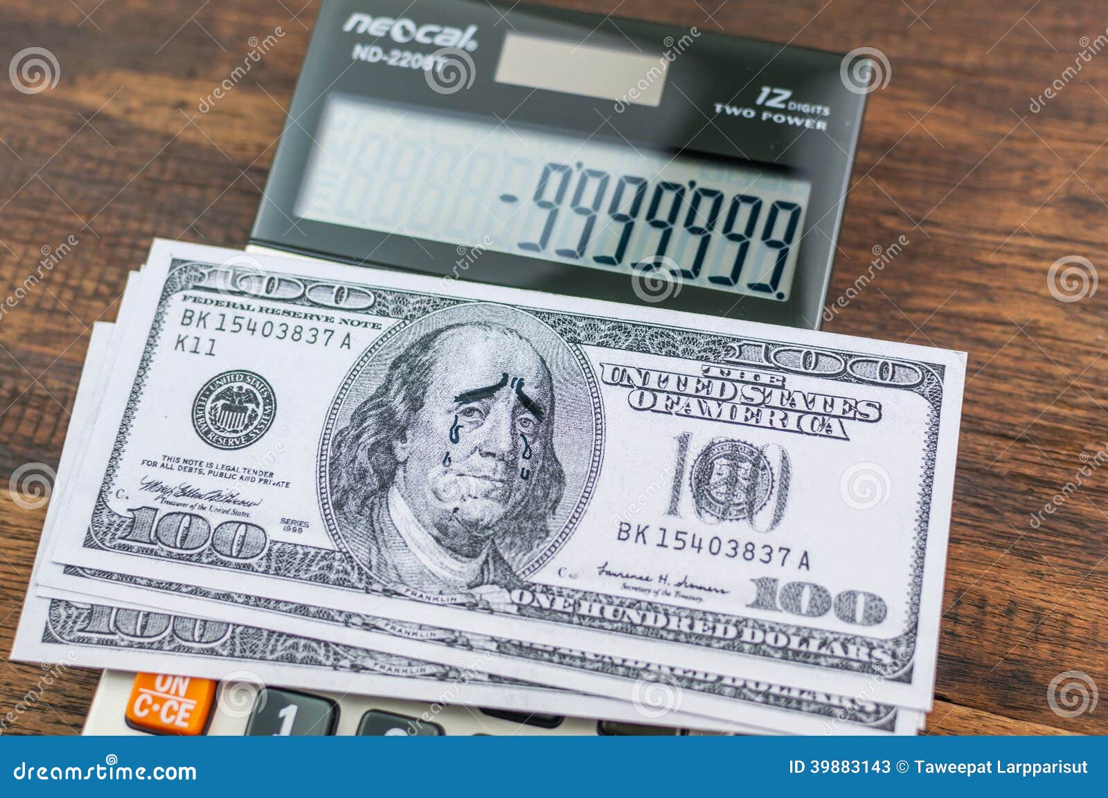 Crying Franklin Dollar Bill on Calulator Stock Image - Image of budget ...
