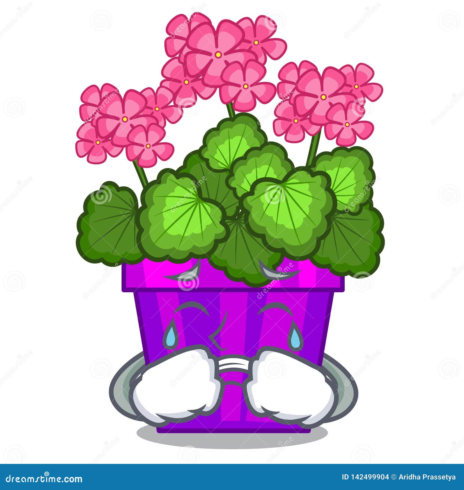 Crying Geranium Flowers in the Cartoon Pot Stock Vector - Illustration ...