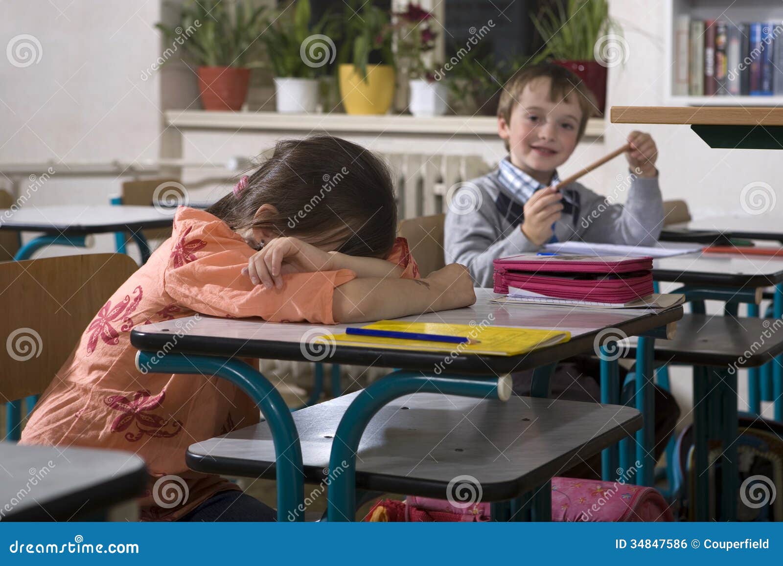 Crying Girl First Day In School Royalty Free Stock Image - Image: 34847586