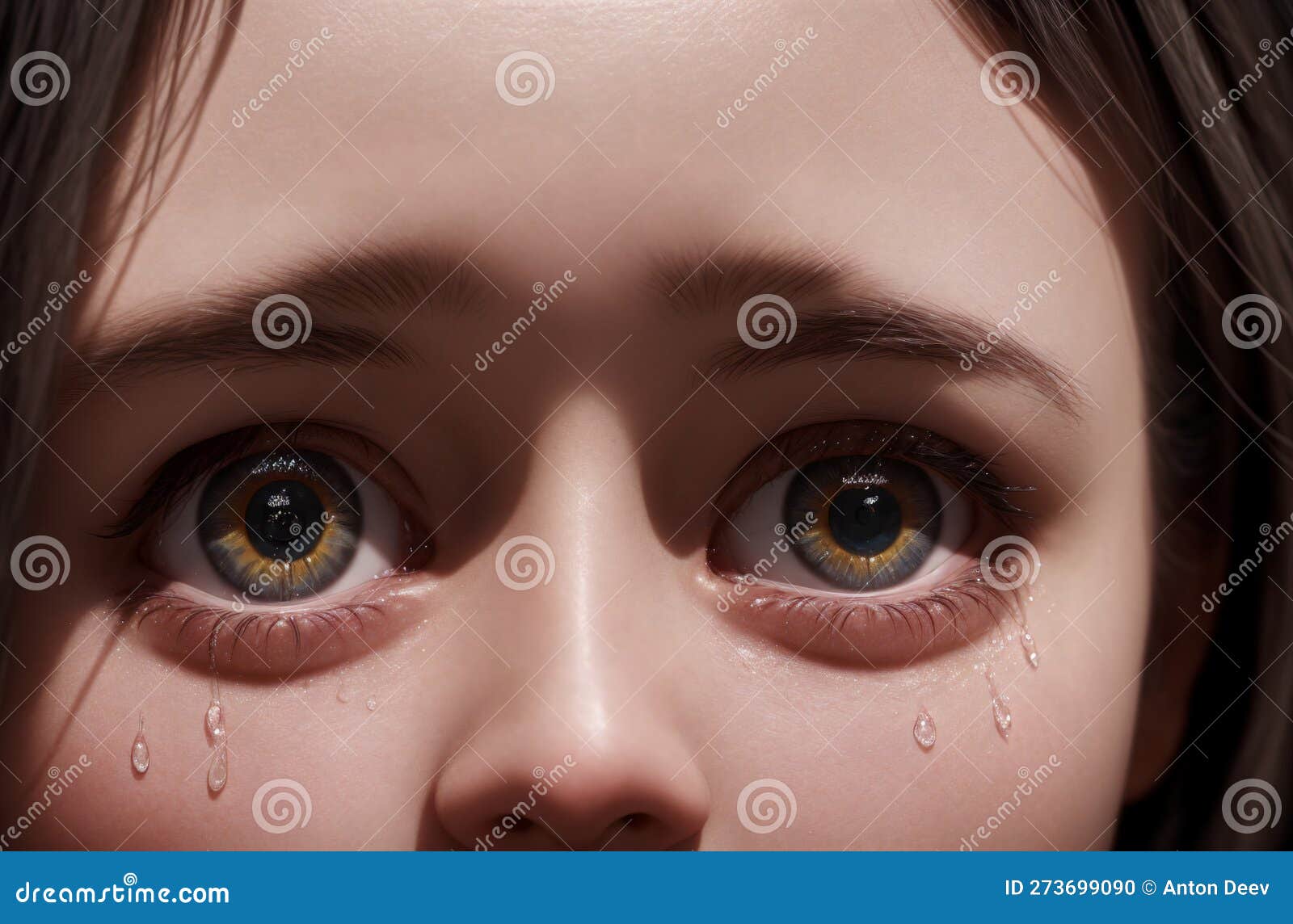 Crying Girl Portrait Of Young Woman With Tears On Face Generative Ai