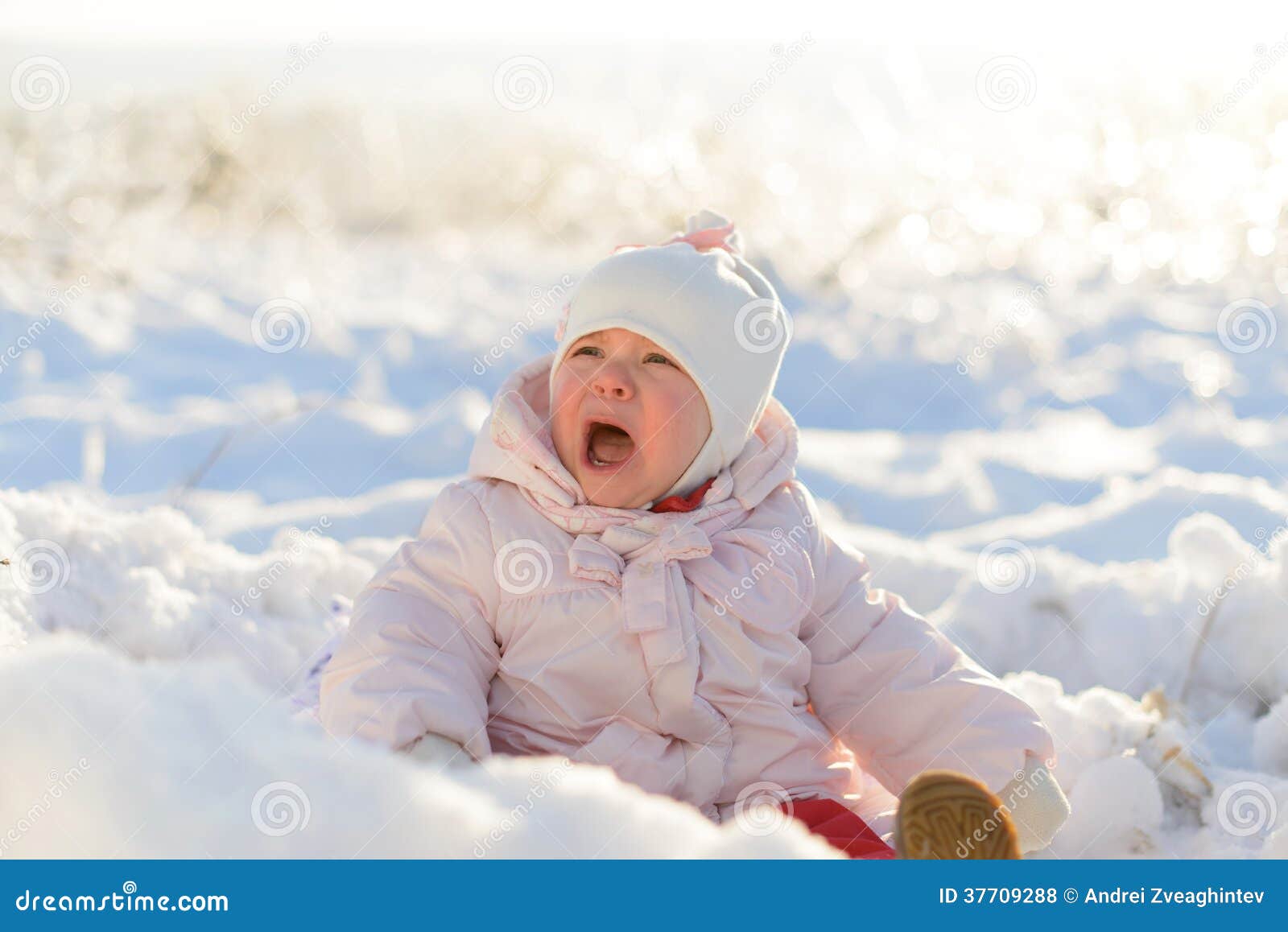 Crying Girl in Winter stock photo. Image of mitten, freedom - 37709288