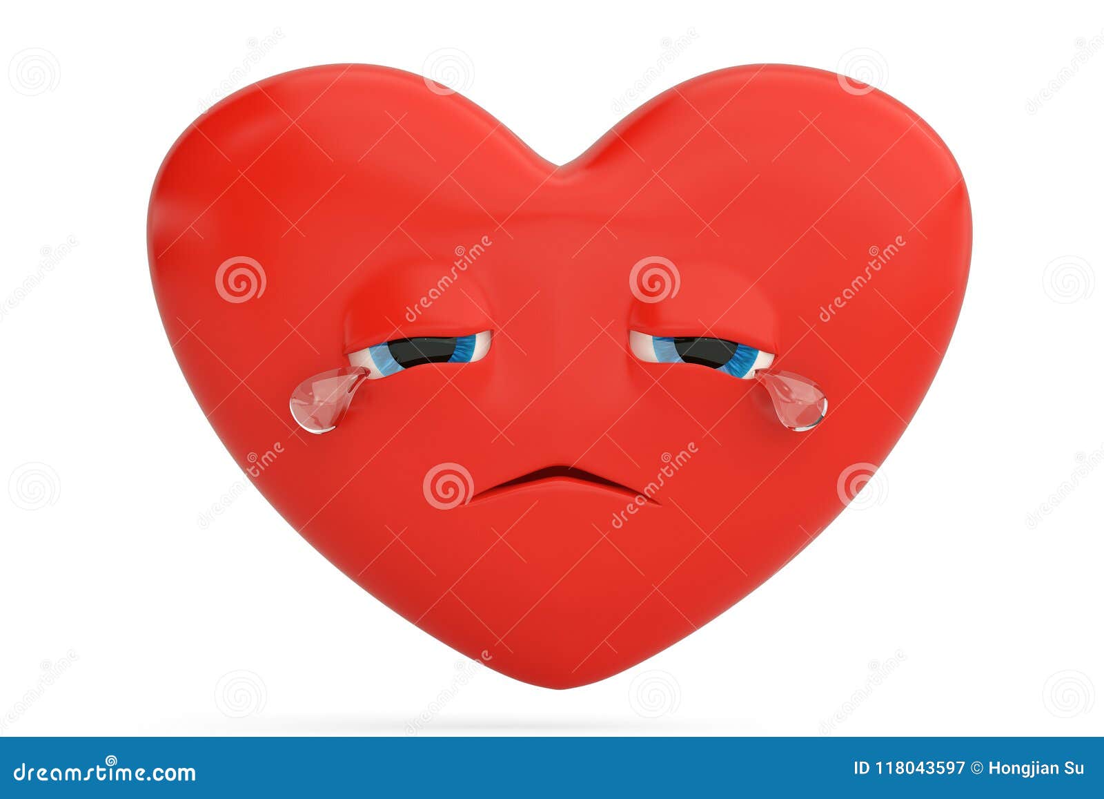 Crying Heart Emoticon with Heart Emoji.3D Illustration. Stock ...