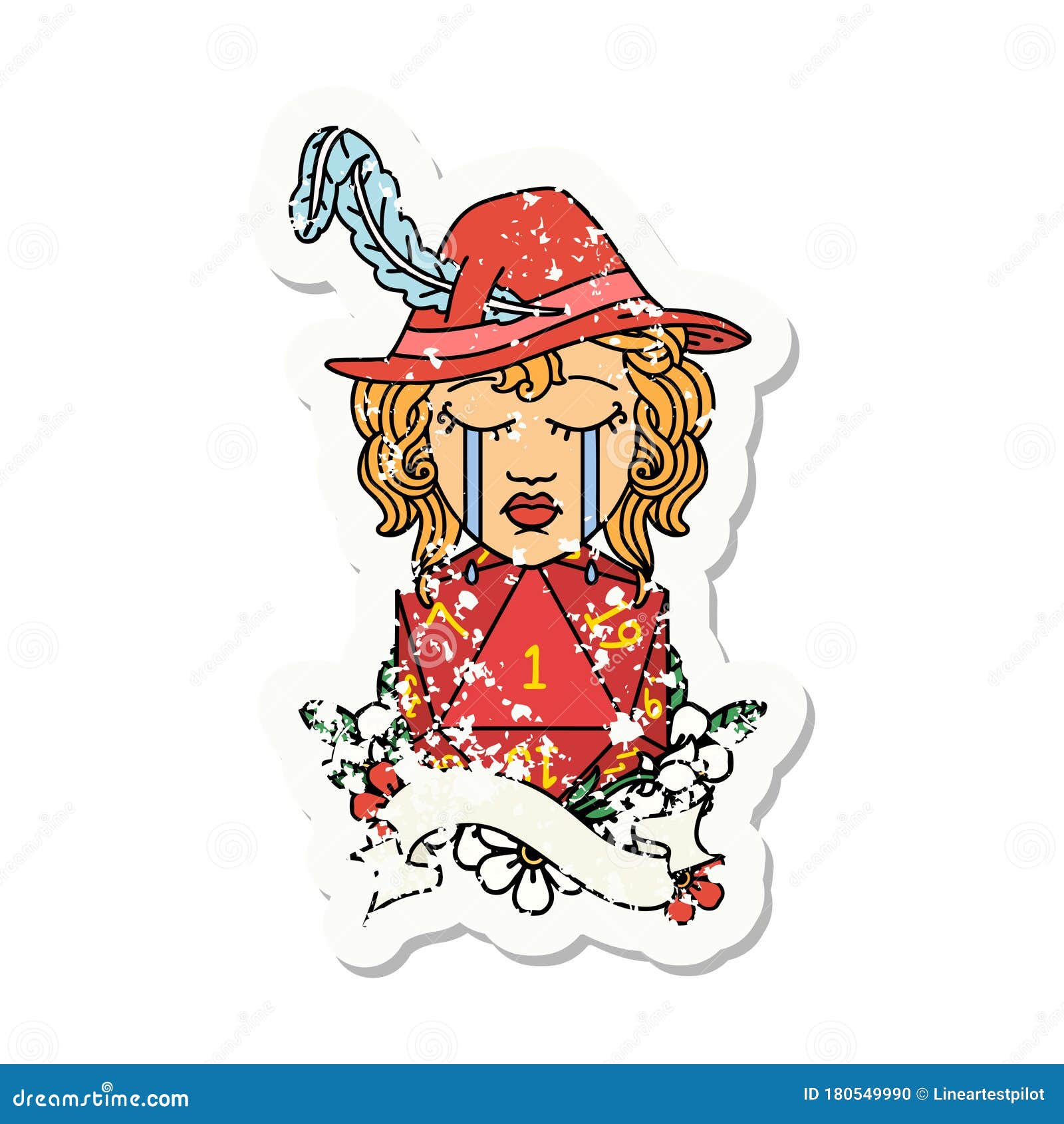 Crying Human Bard With Natural 1 D20 Roll Grunge Sticker Vector ...