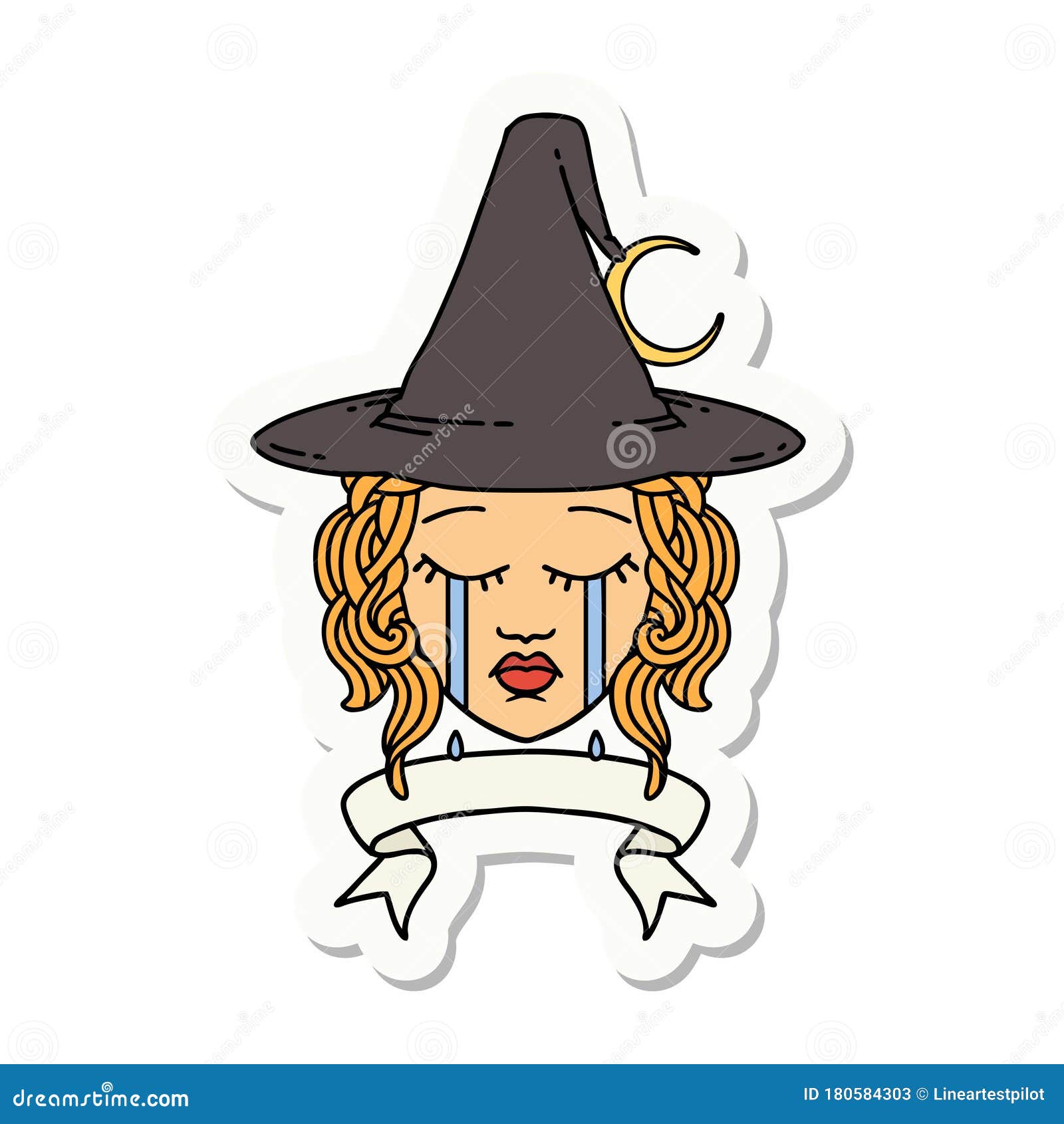 Crying Human Witch with Banner Sticker Stock Vector - Illustration of ...