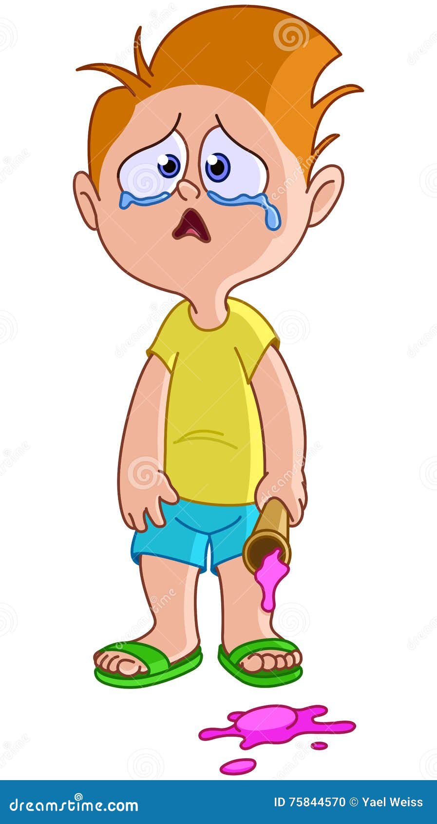 Sad Boy Crying For Fallen Ice Cream Vector Illustration | CartoonDealer ...