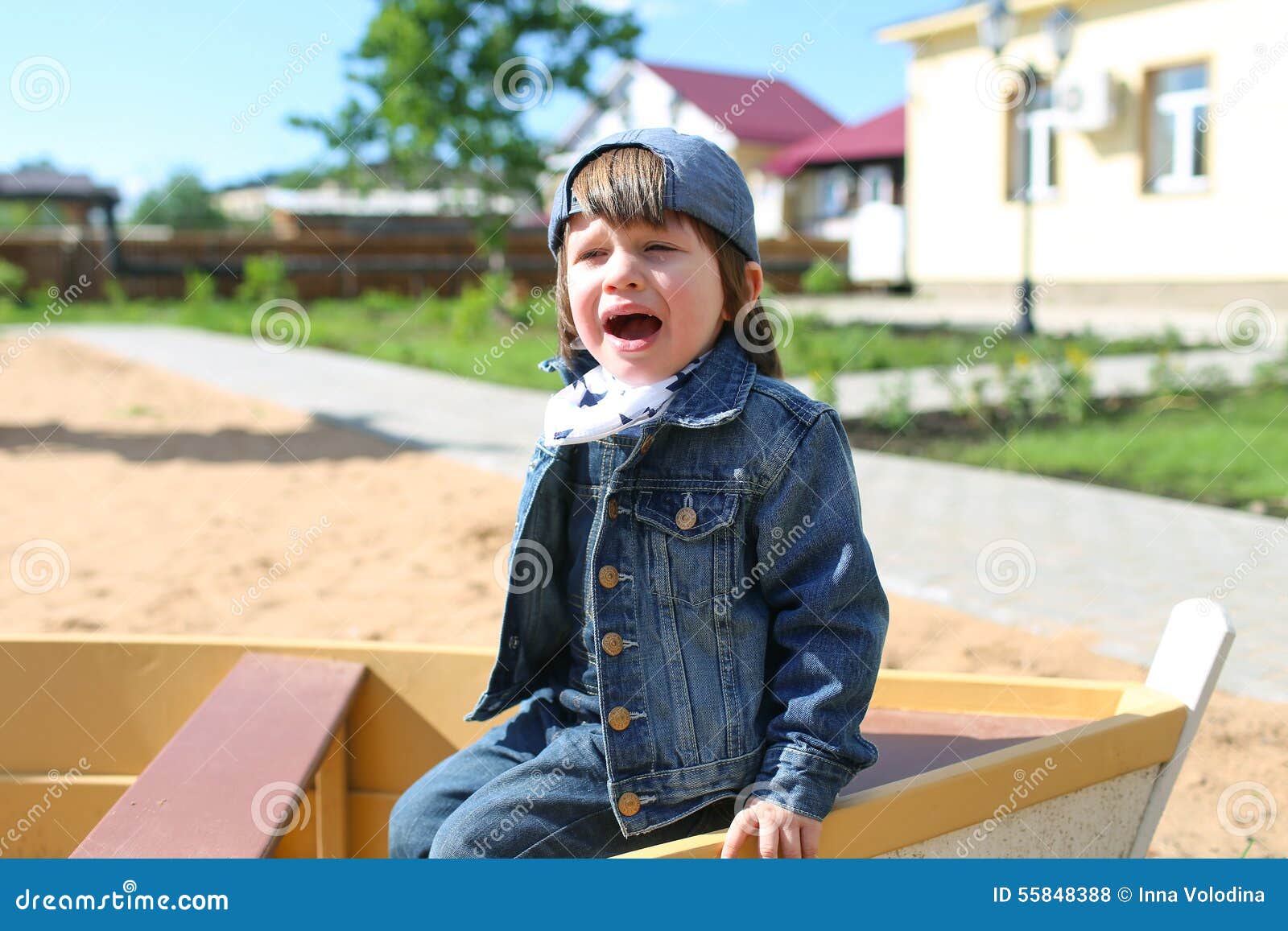 Crying Little Boy on Playpit in Summer Stock Photo - Image of walking ...