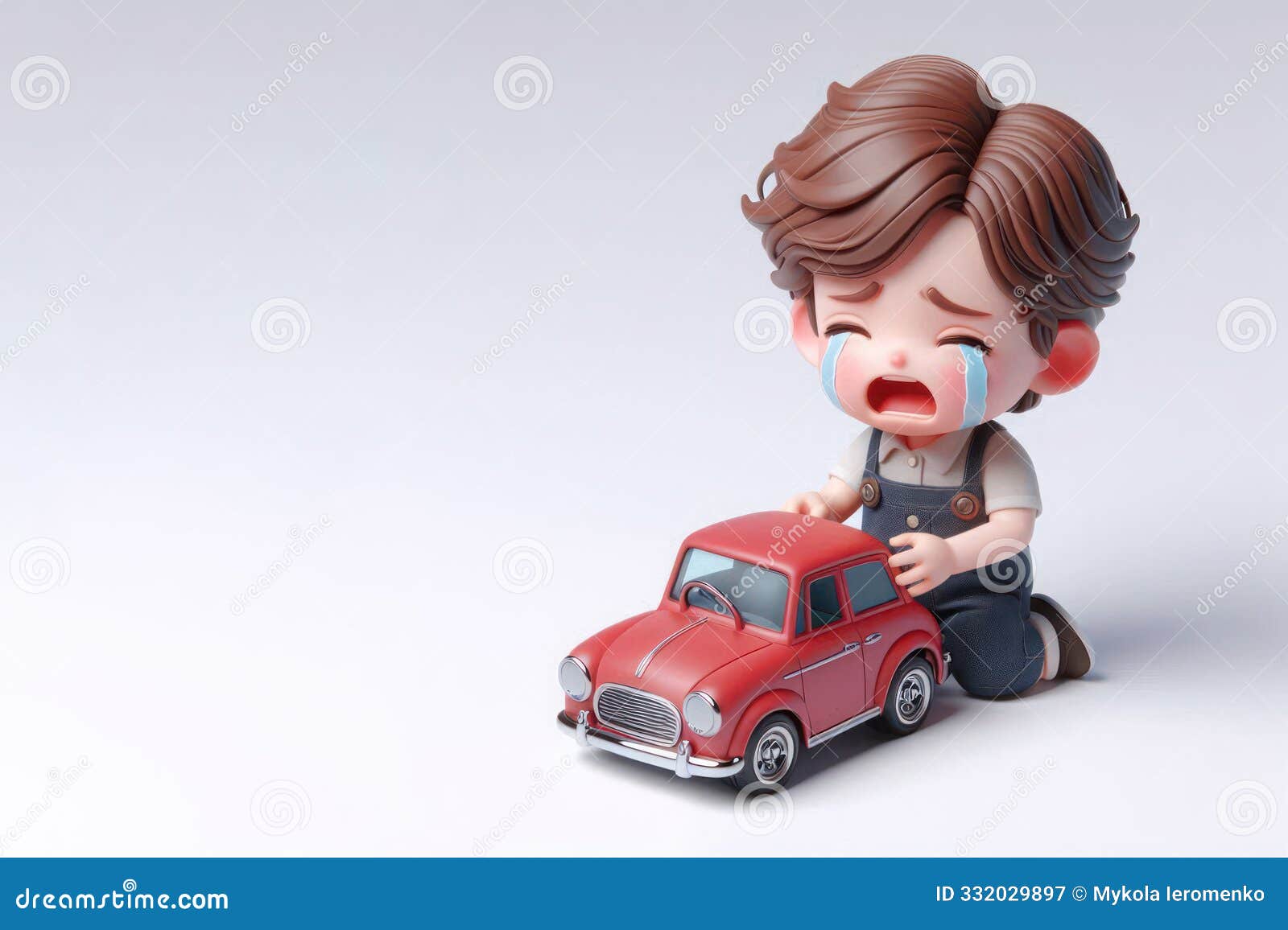 Crying Little Boy with Toy Car. Space for Text. Stock Illustration ...