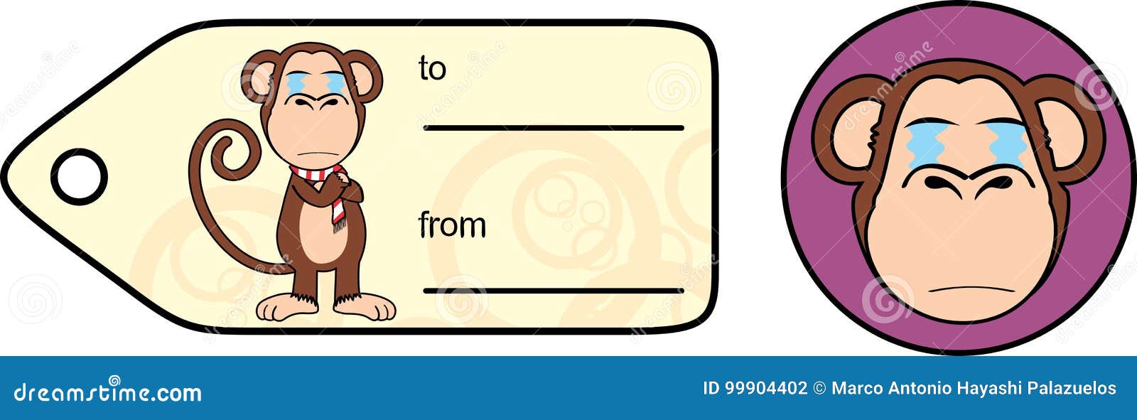 Crying Little Monkey Chimp Ape Expression Cartoon Giftcard Stock Vector ...