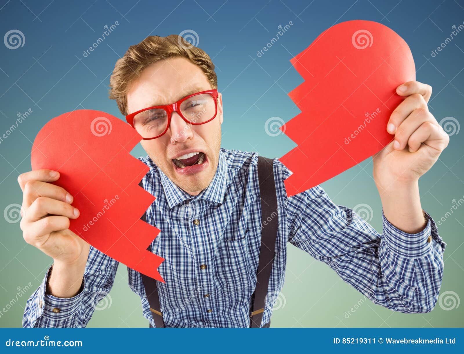 Crying Man Holding Broken Heart Stock Image - Image of blank ...