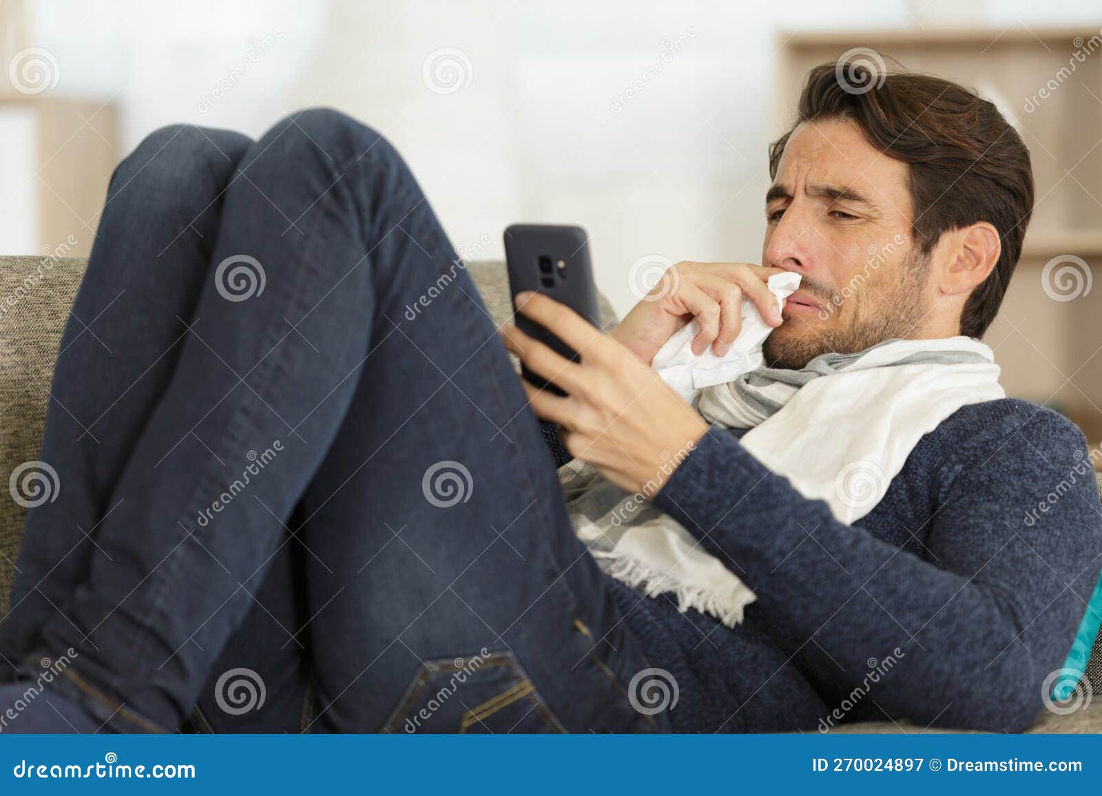 Crying Man Looking at Cellphone Stock Image - Image of portable ...