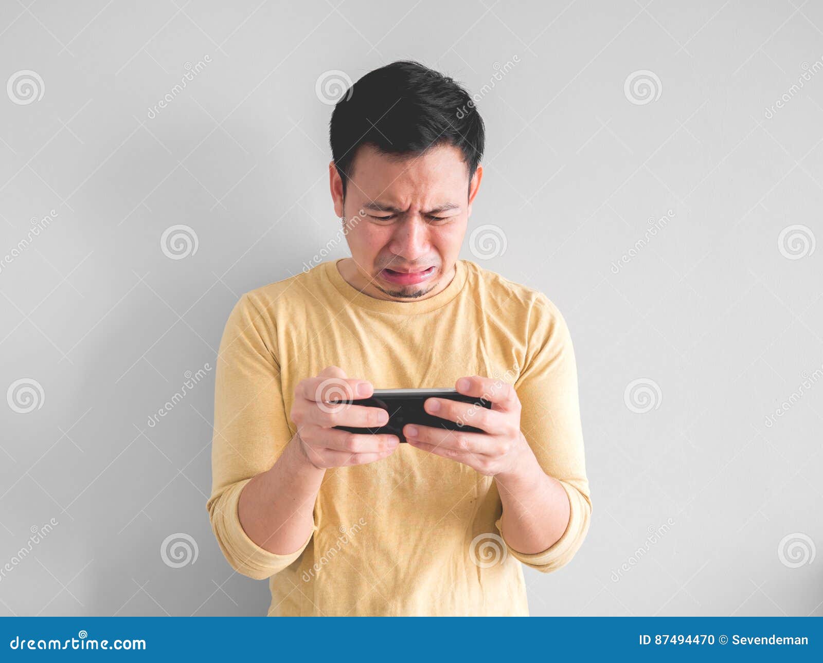 Crying Man Lose the Mobile Game. Stock Photo - Image of depression ...