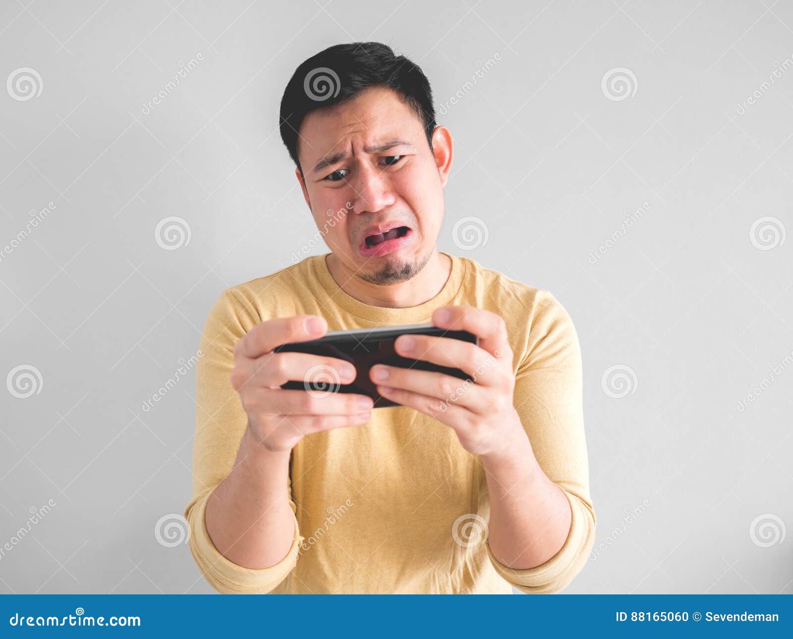 Crying Man Lose the Mobile Game. Stock Photo - Image of emotion ...