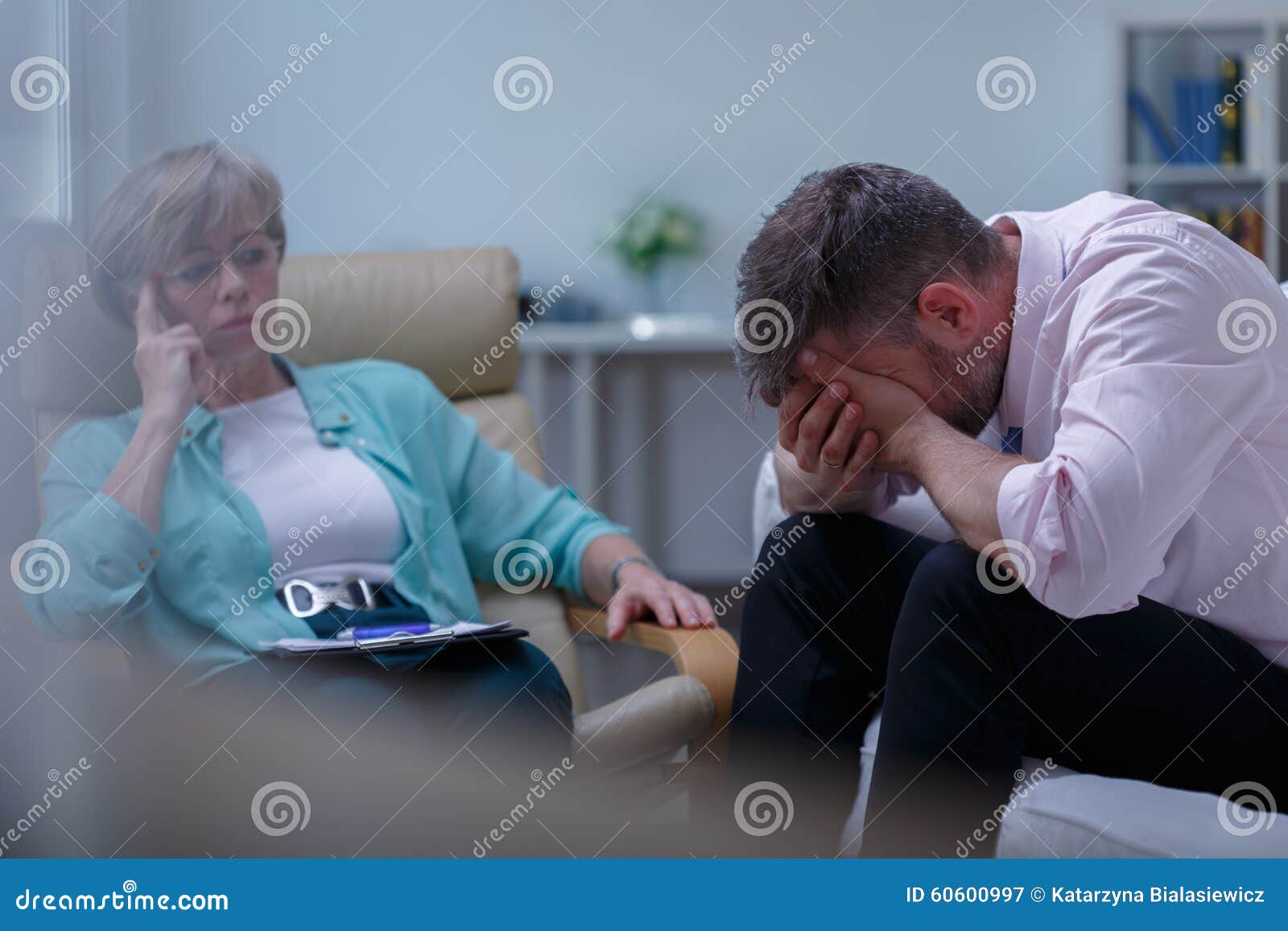 Crying Man Talking with Therapist Stock Image - Image of patient, aged ...