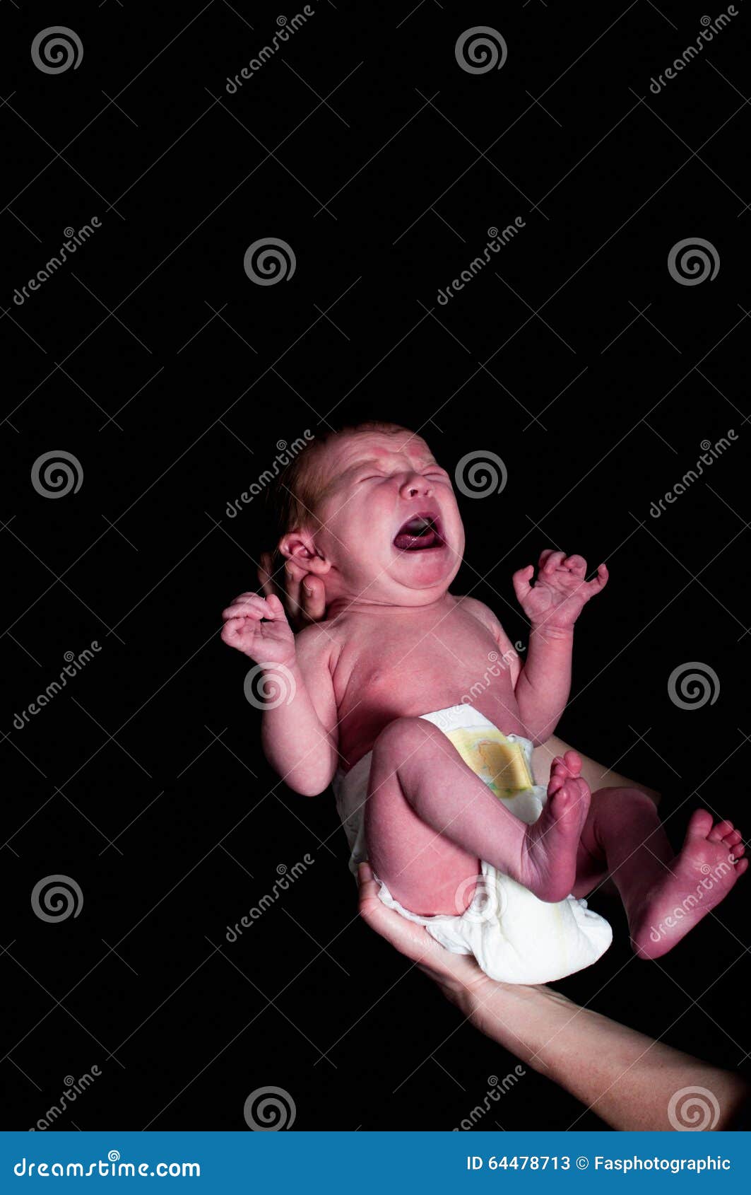 Crying new born baby stock image. Image of peaceful, fashion - 64478713