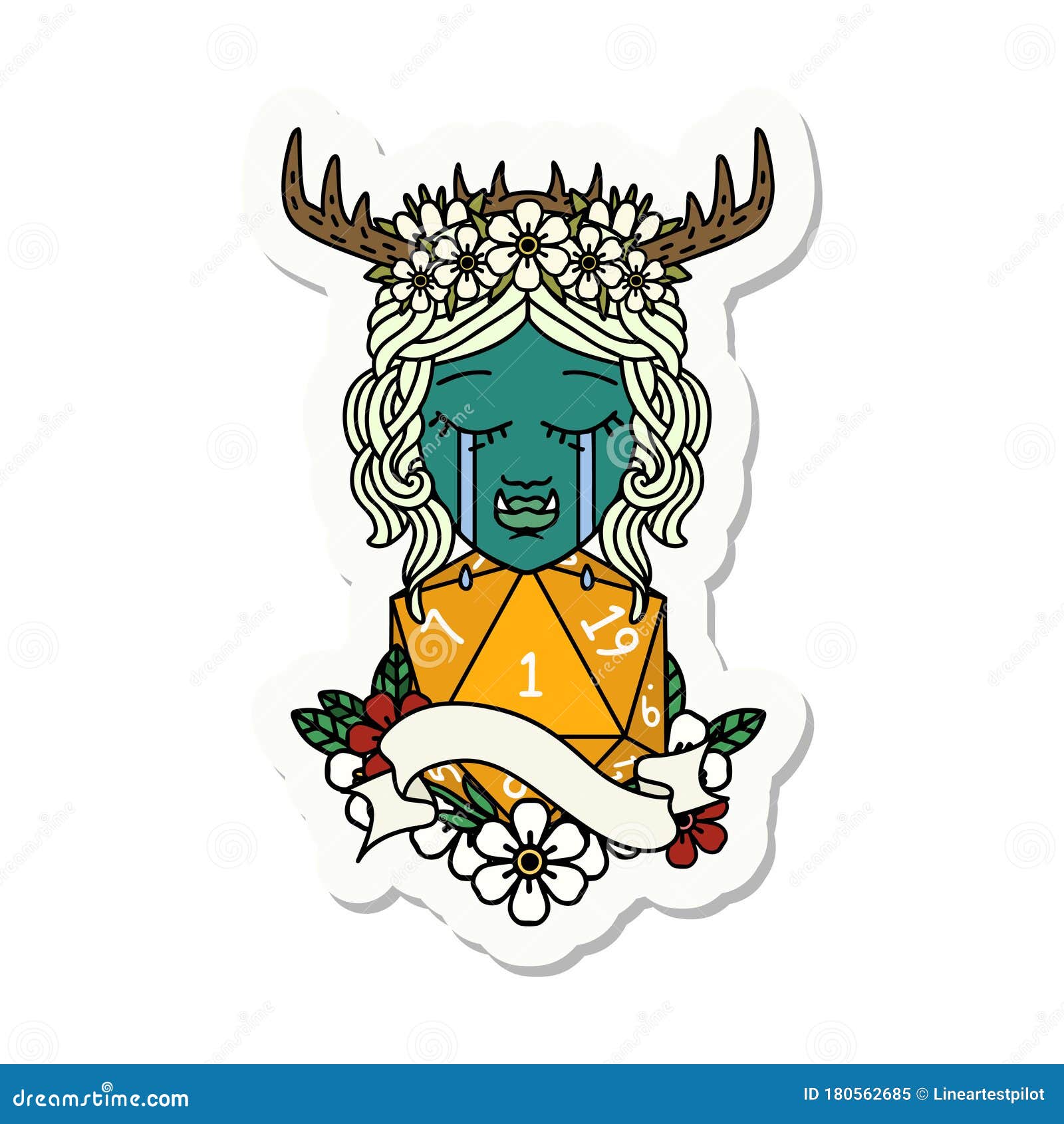 Crying Orc Barbarian Character Face with Natural One D20 Roll Sticker ...