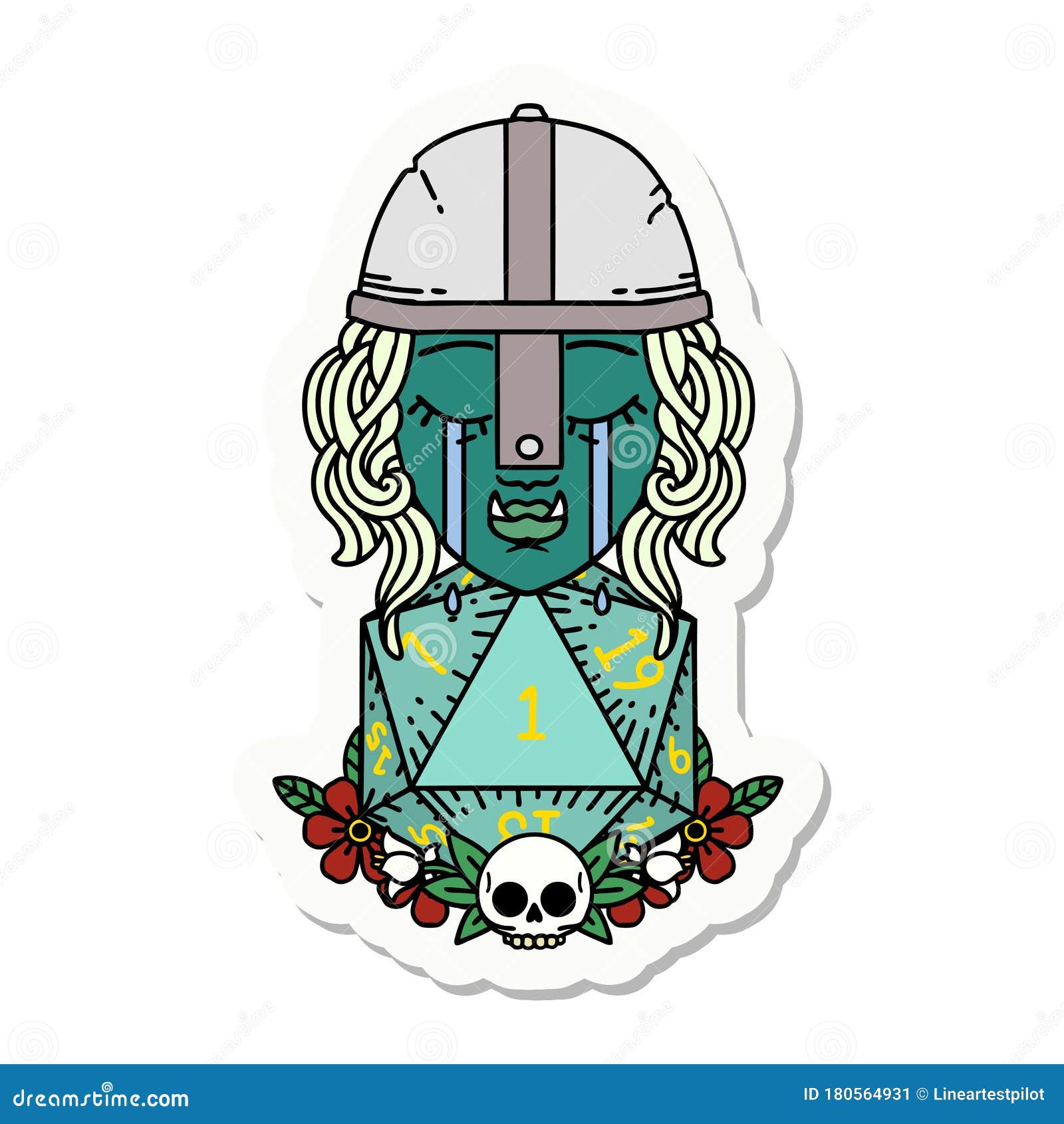 Crying Orc Fighter Character with Natural One D20 Roll Sticker Stock ...