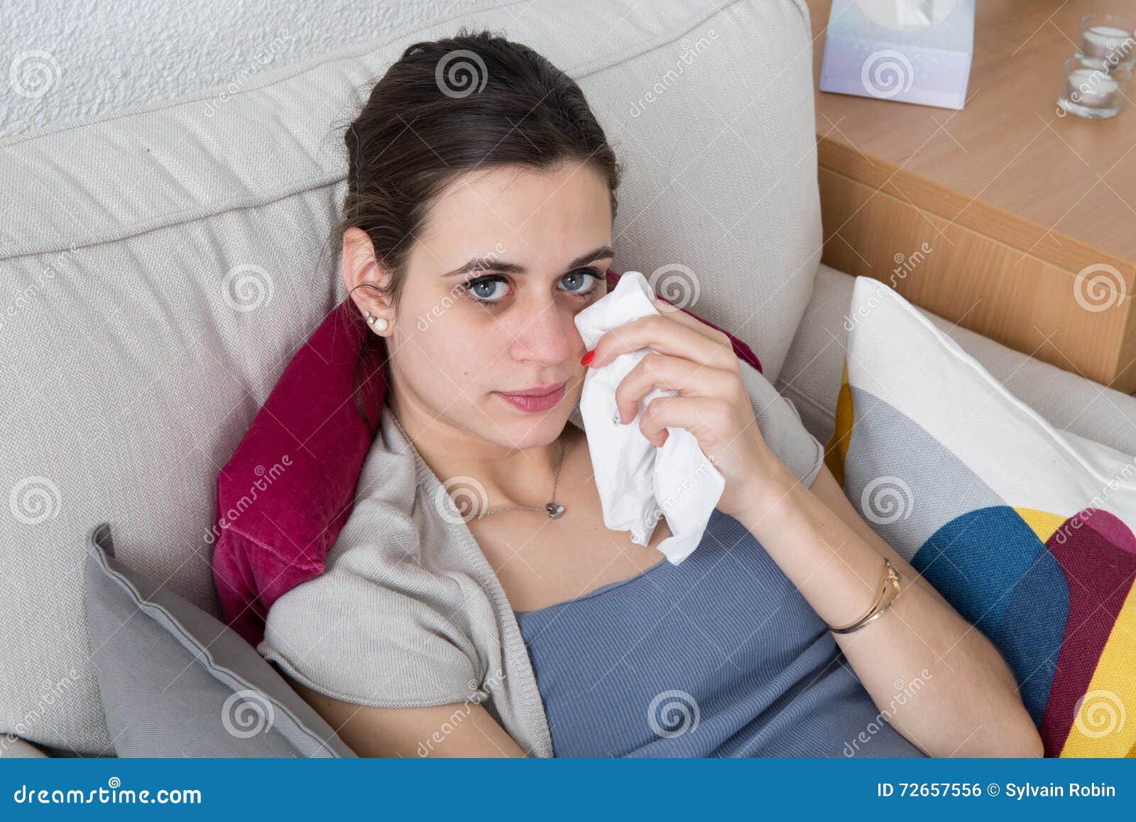 Crying Patient in Therapists Office Waiting for Hypnotherapist Stock ...