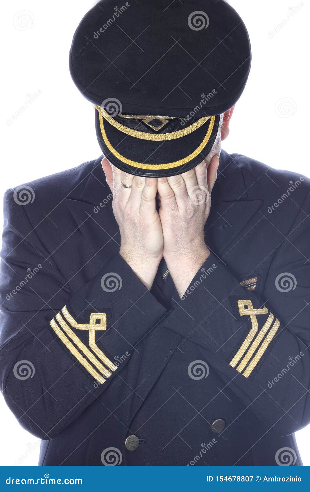 Crying pilot in uniform stock image. Image of medical - 154678807