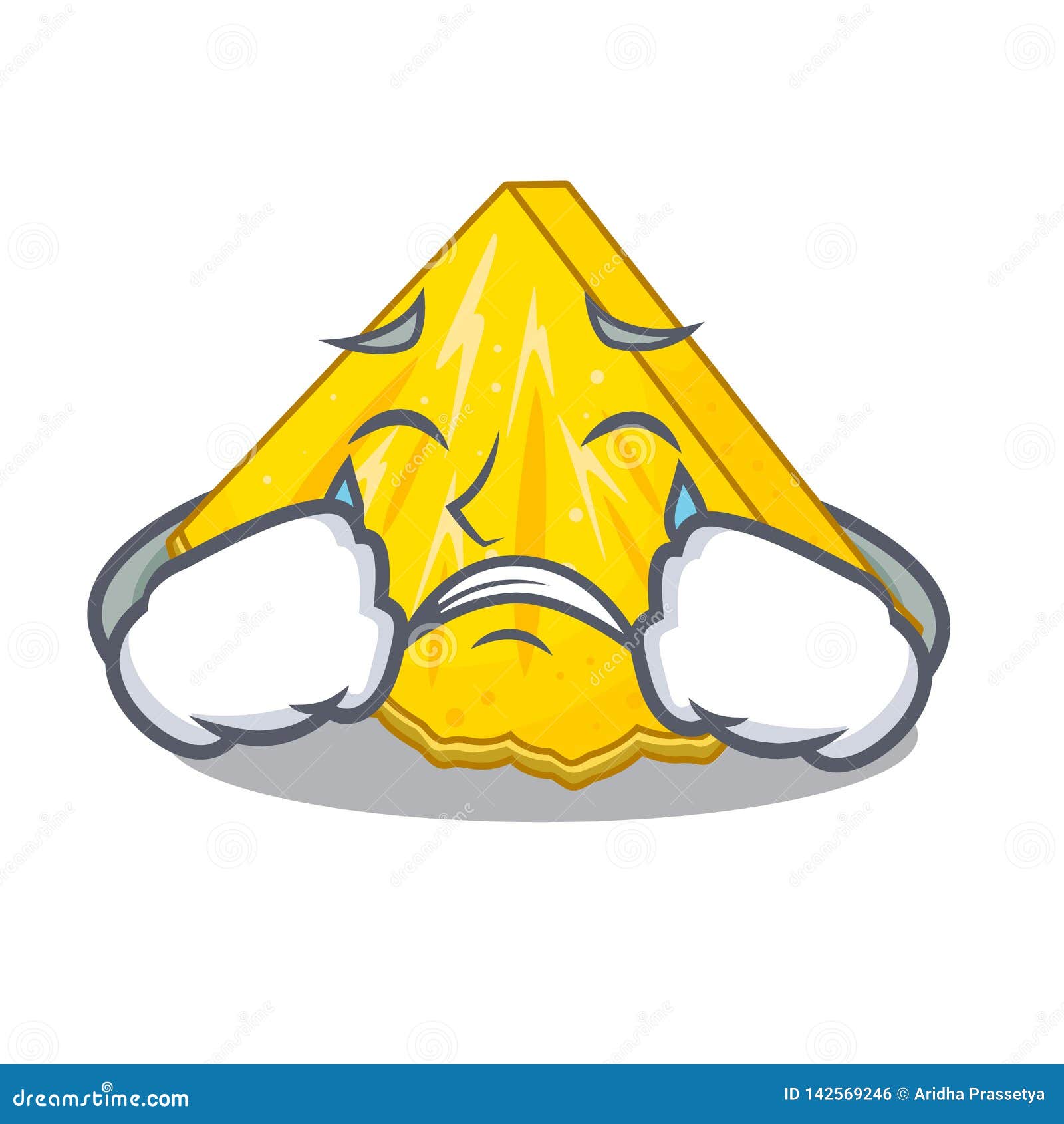 Pineapple Crying With Tears Running Down, Cute Emoji Sticker On Green ...