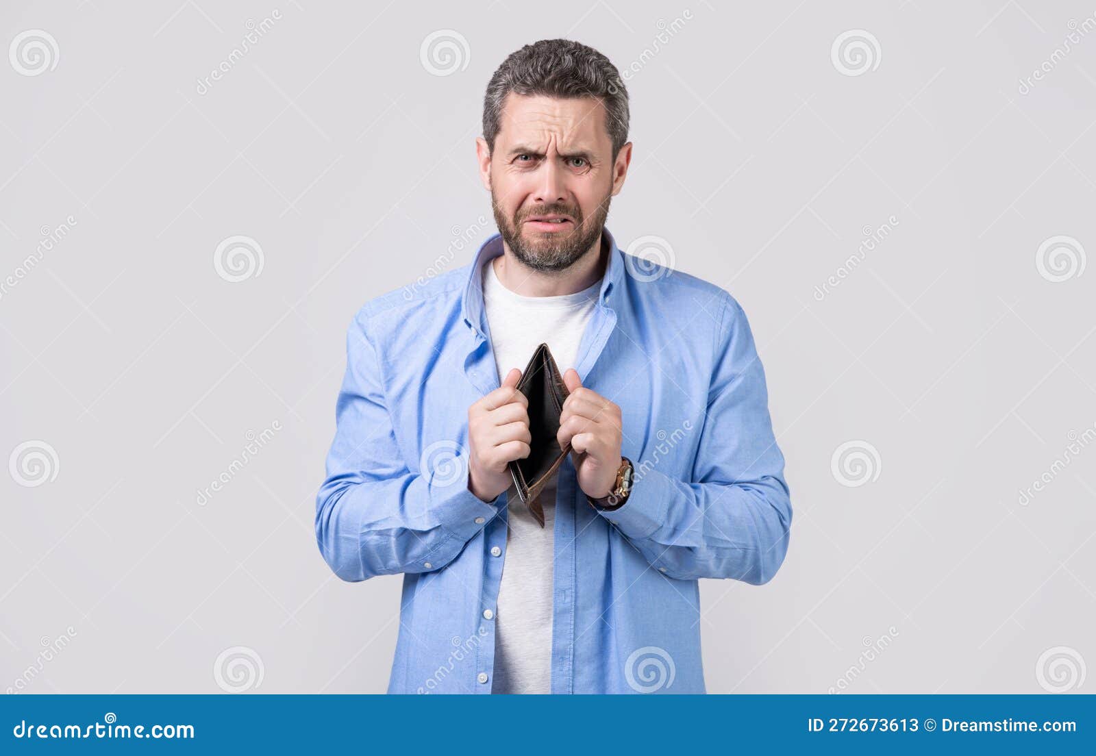 Crying Poor Man with Wallet in Studio. Poor Man with Wallet at Hand ...