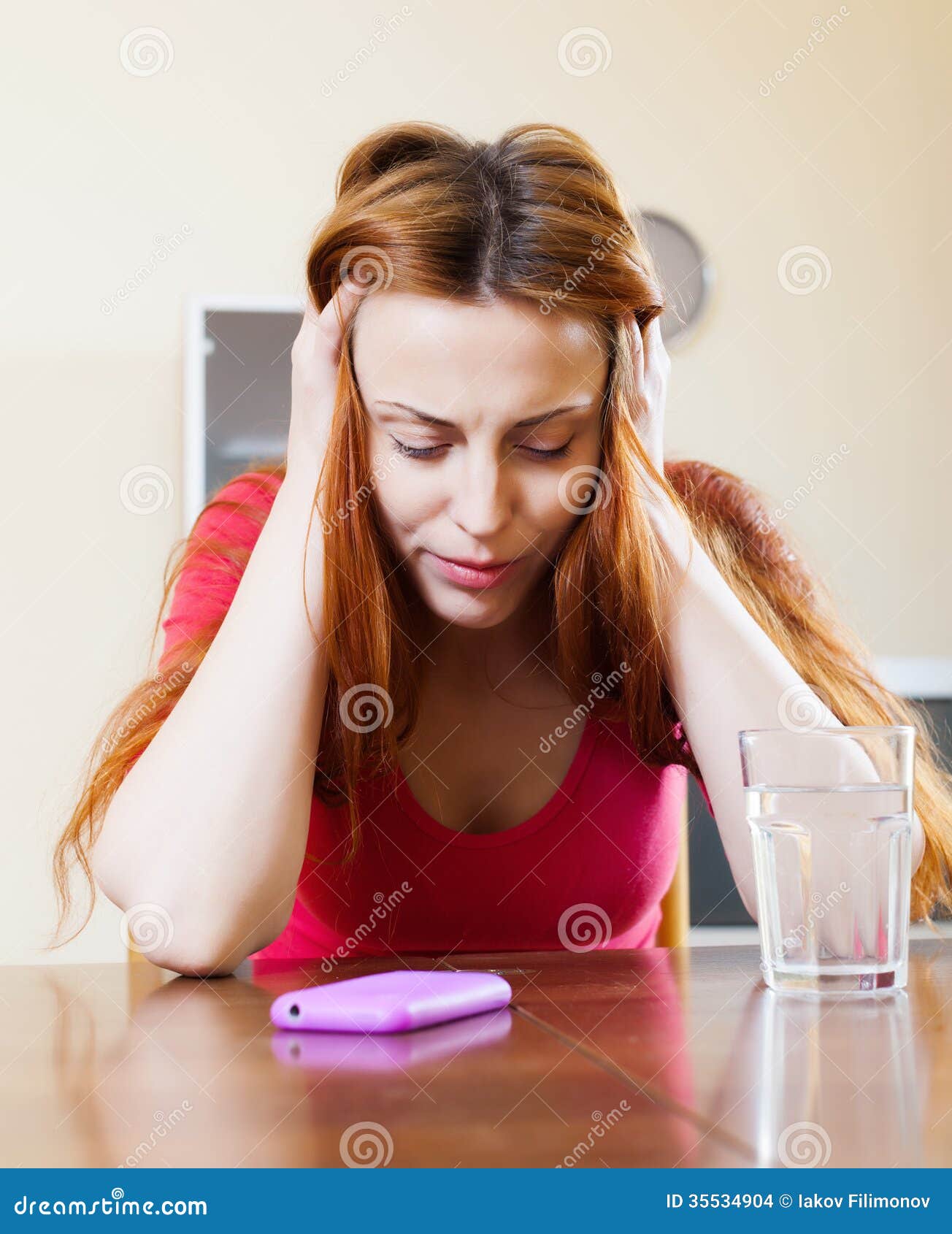 Crying Red-headed Lonely Girl in Home Stock Photo - Image of ...