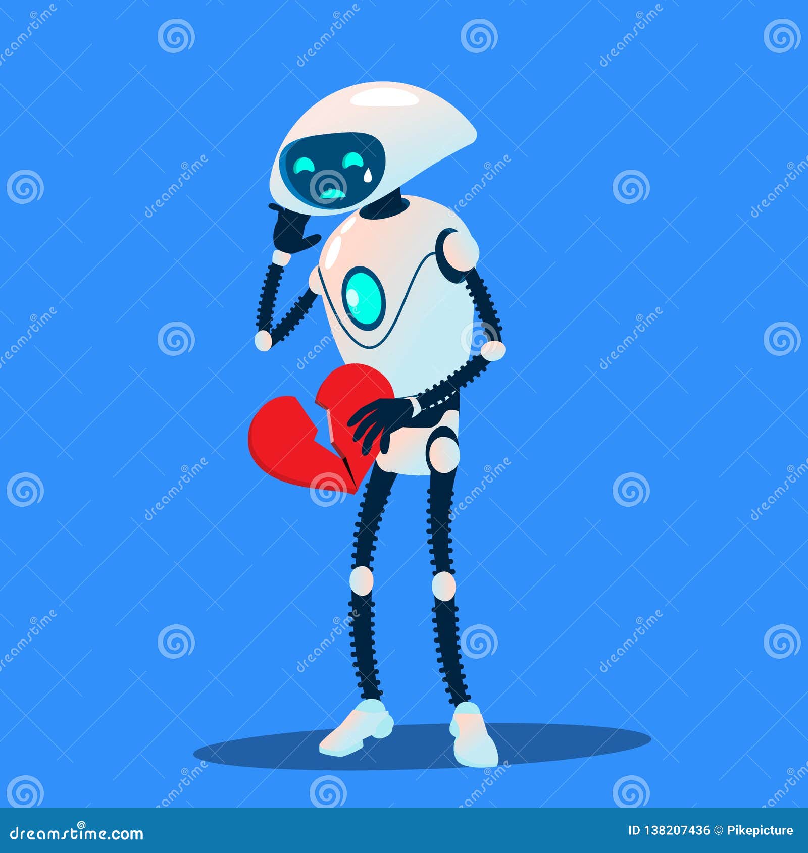 Crying Robot Holding a Broken Heart in Hands Vector. Isolated ...