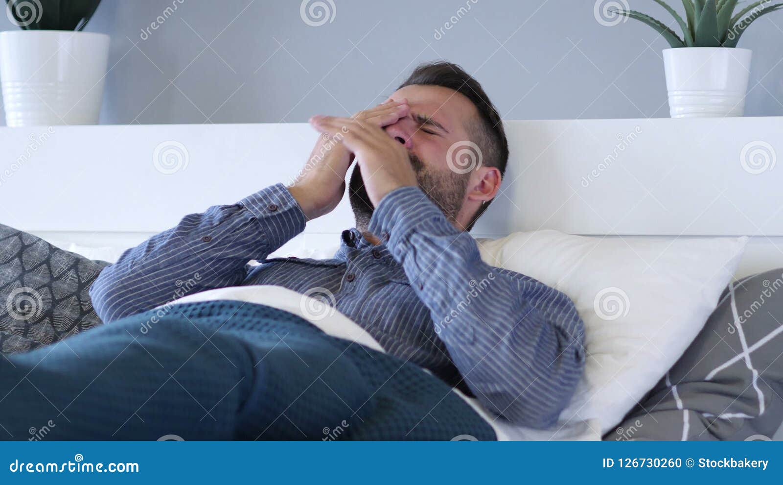 Crying Sad Beard Man Lying in Bed Stock Footage - Video of sleeping ...