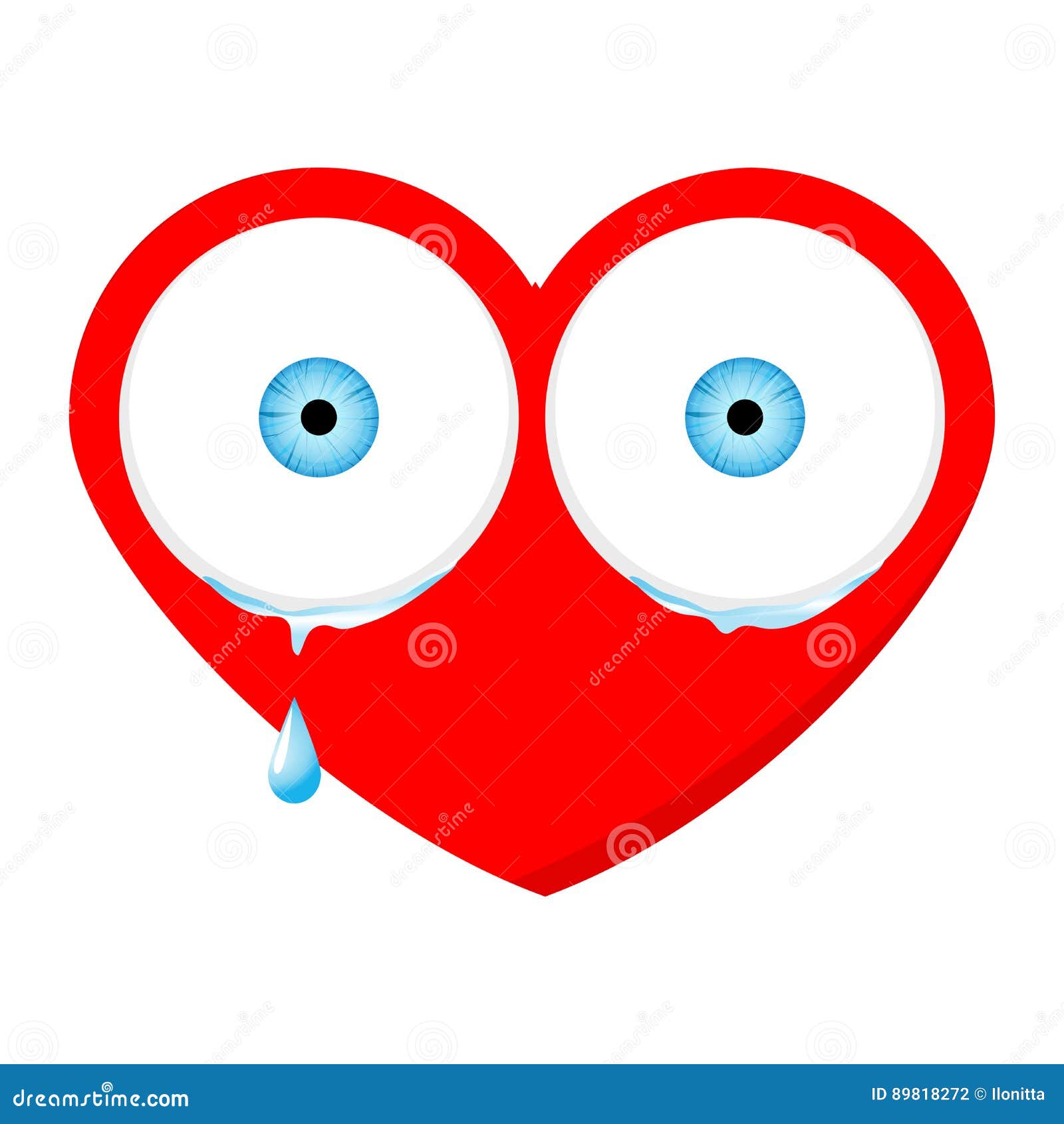 Crying Sad Heart Face with Eyes and Drop. Stock Vector - Illustration ...