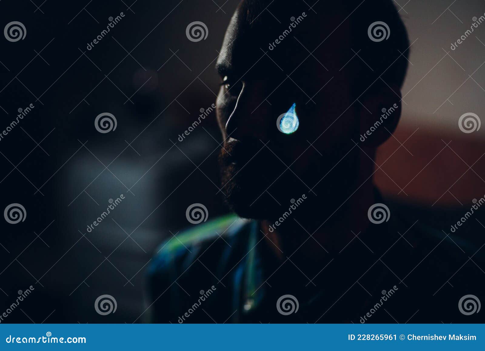 Crying Sad Man Portrait with Tears in Eye. Stock Image - Image of close ...
