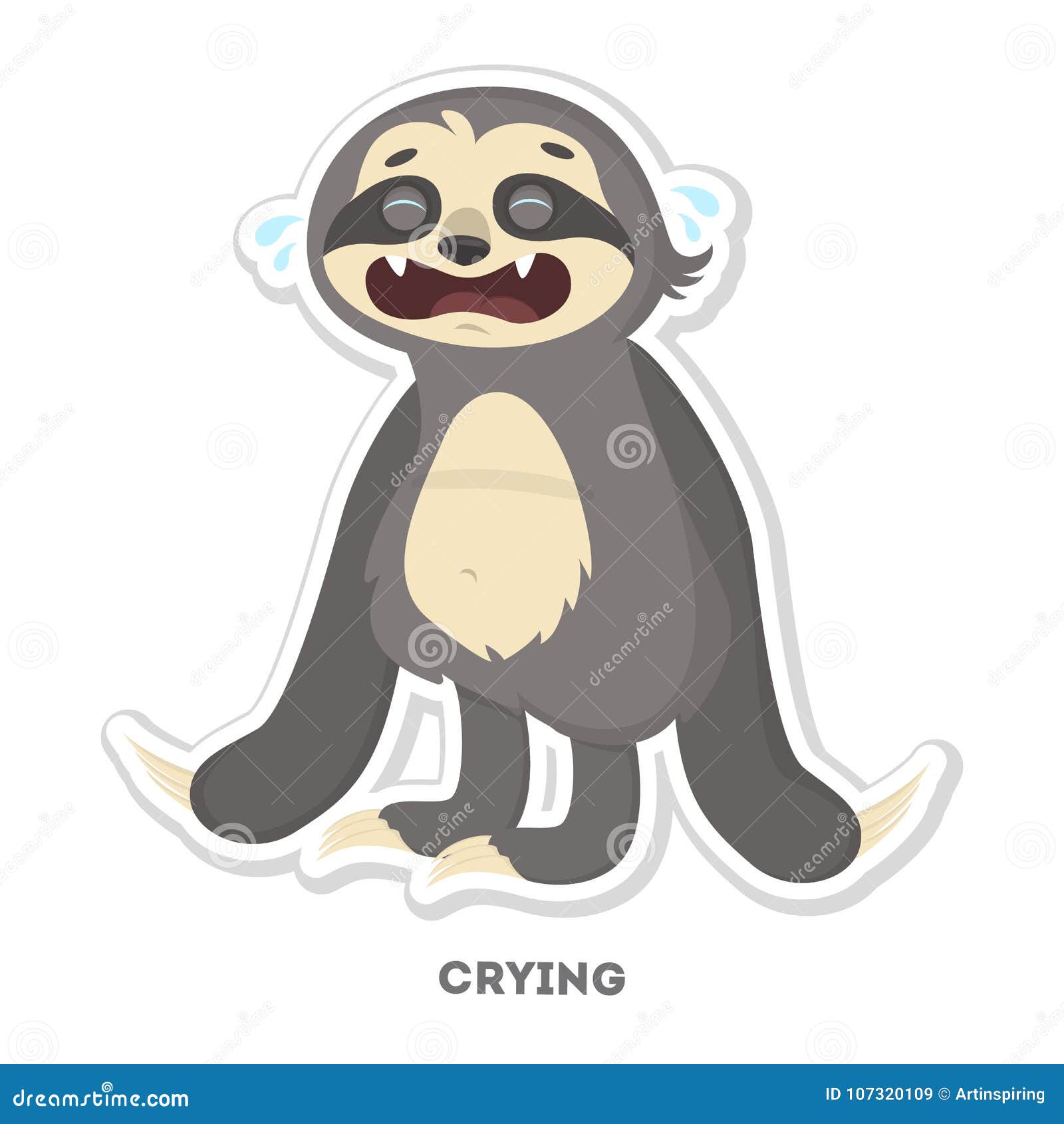 Crying sloth sticker stock vector. Illustration of cute - 107320109