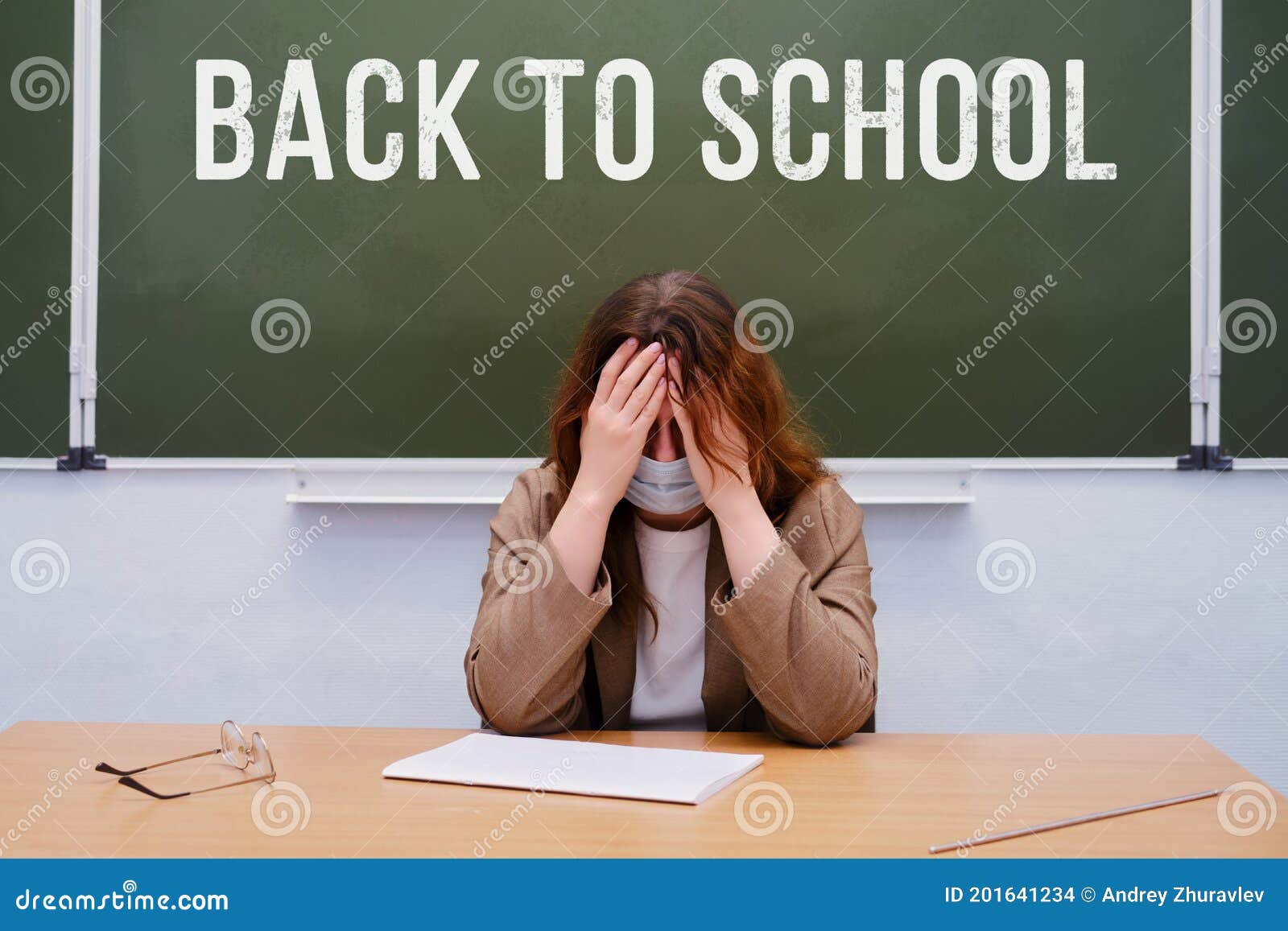 Crying Teacher Sits in a School Class with the Text Stock Photo - Image ...