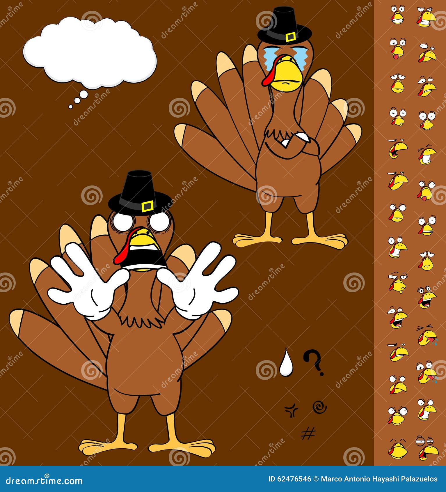 Crying Turkey Cartoon Thanksgiving Expressions Set Stock Vector ...