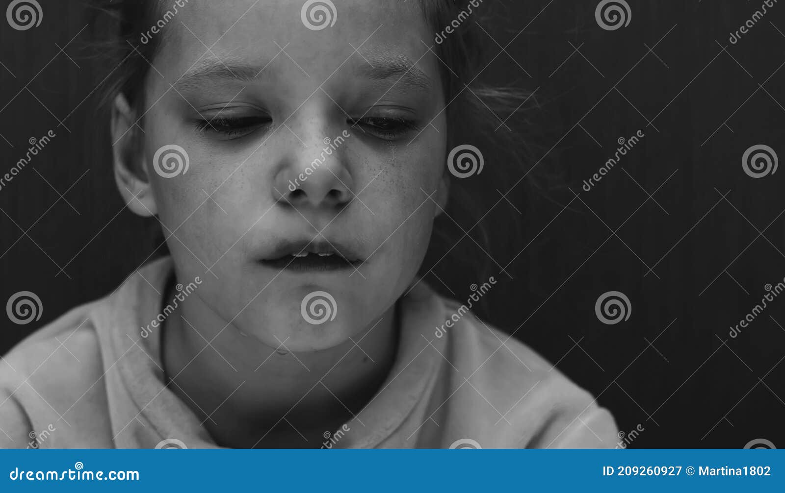Upset Kid Girl in Black and White Stock Image - Image of girl, youth ...