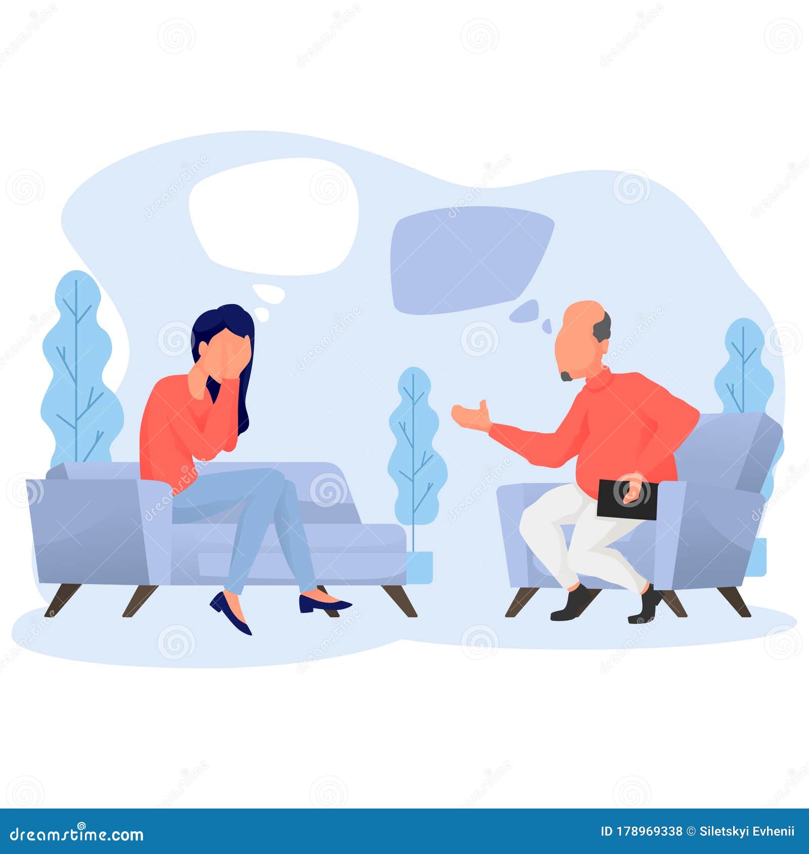 Crying Woman On The Couch At The Therapy Session With A Psychologist