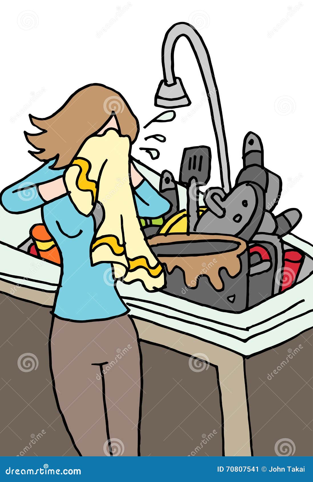 Crying woman doing dishes stock vector. Illustration of clip - 70807541