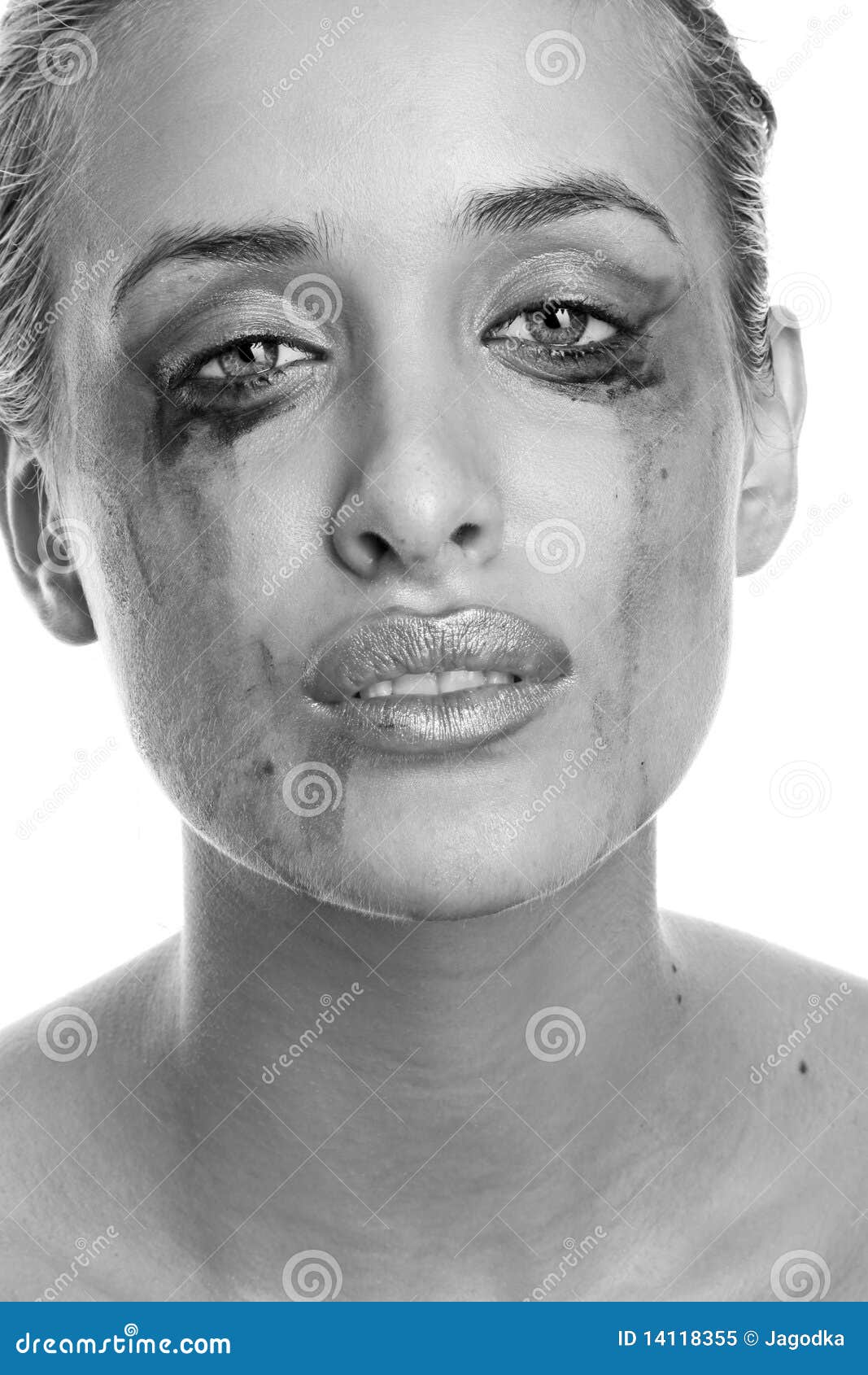 Crying Woman with Flowing Make-up Stock Image - Image of expressive ...