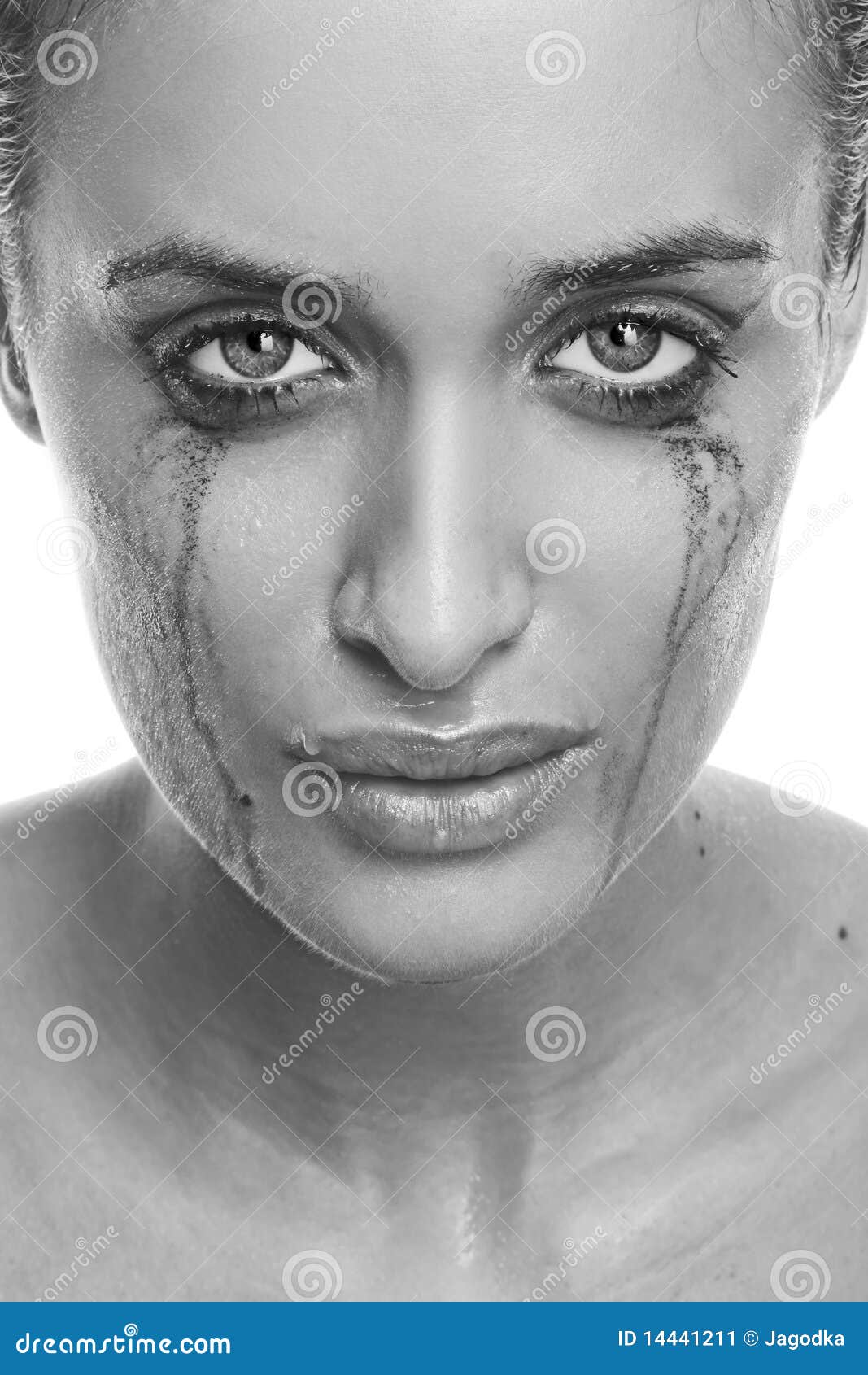 Crying Woman with Flowing Make-up Stock Image - Image of eyeshadow ...