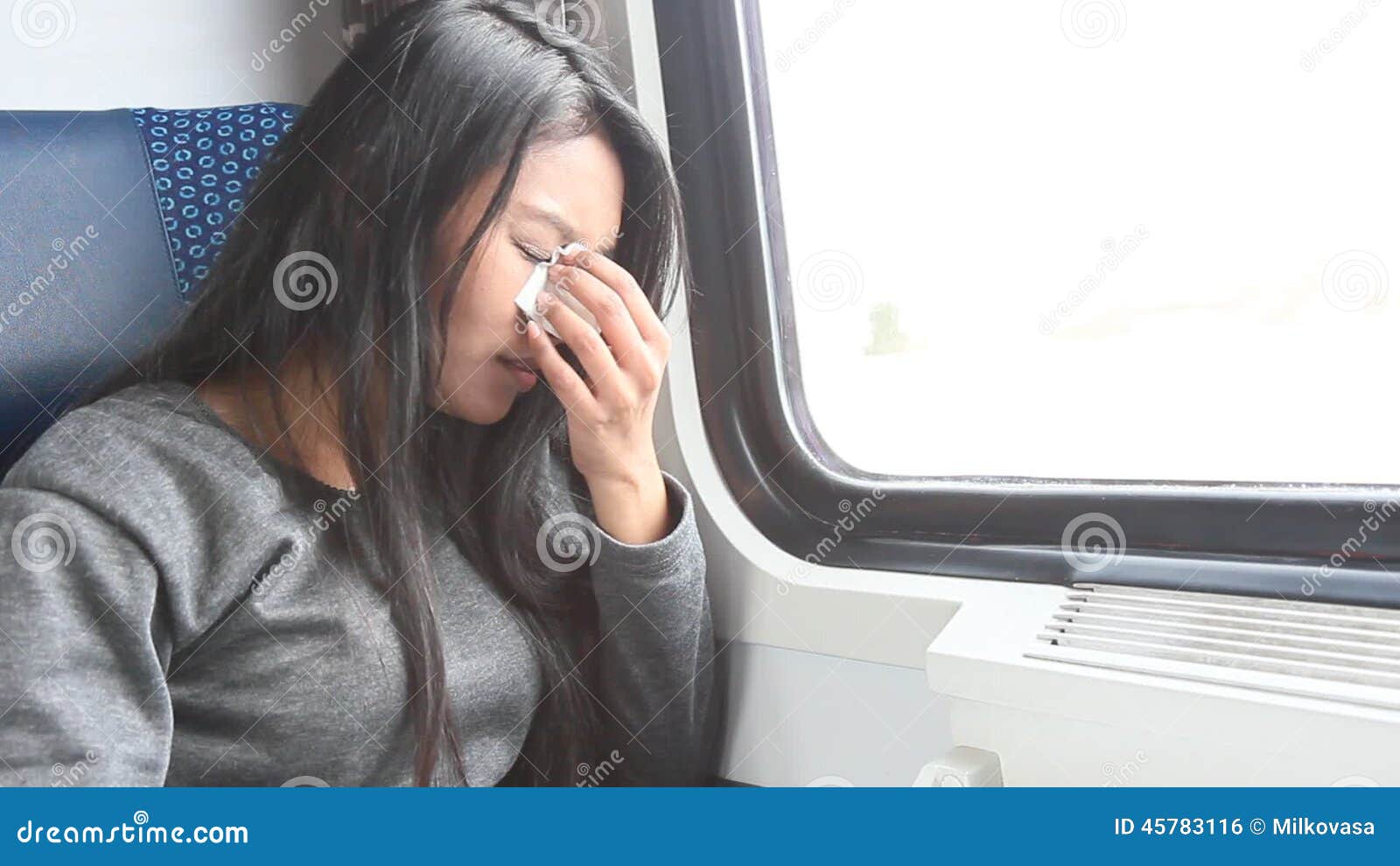 Crying Woman Sitting in a Train Stock Footage - Video of emotion ...