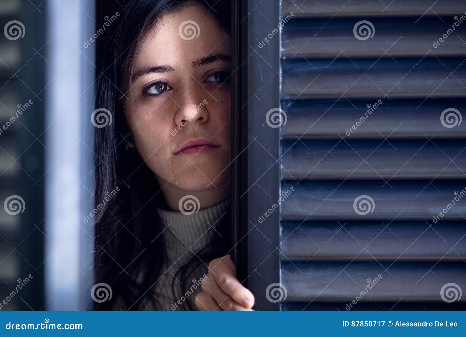 Crying Woman Watching through a Window Stock Image - Image of copy ...