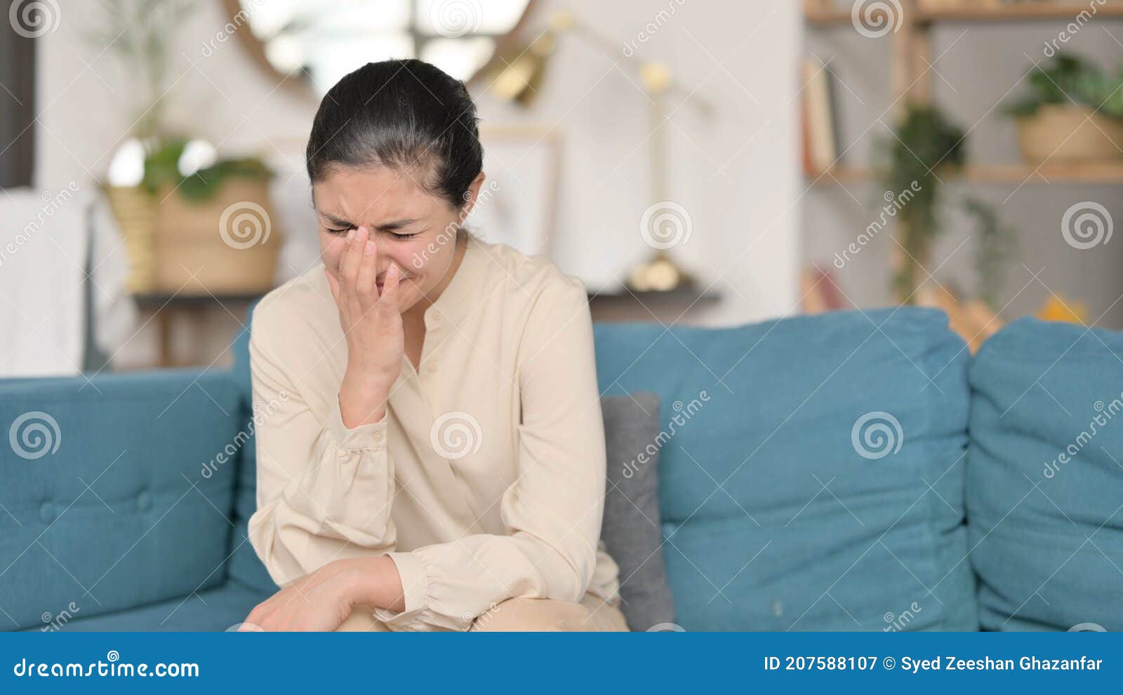 Crying Young Indian Woman at Home Stock Image - Image of frustration ...