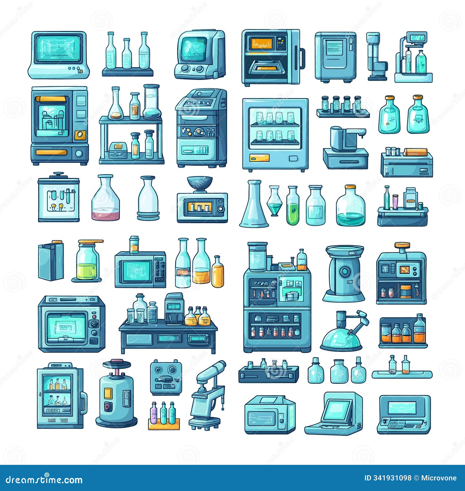 Cryogenic Laboratory Equipment Cartoon Vector Set. Glass Flasks Low ...